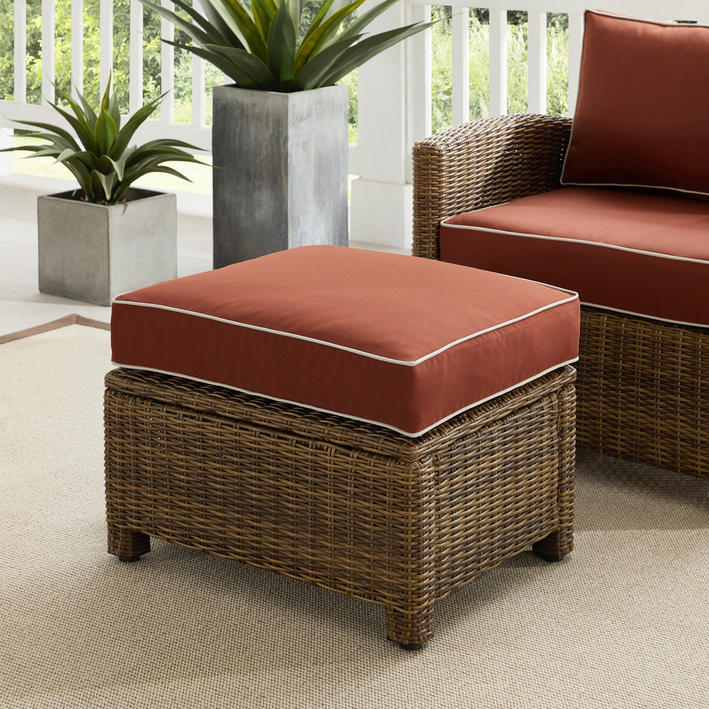 Bradenton Wicker Outdoor Ottoman In Sangria and Weathered Brown by ...