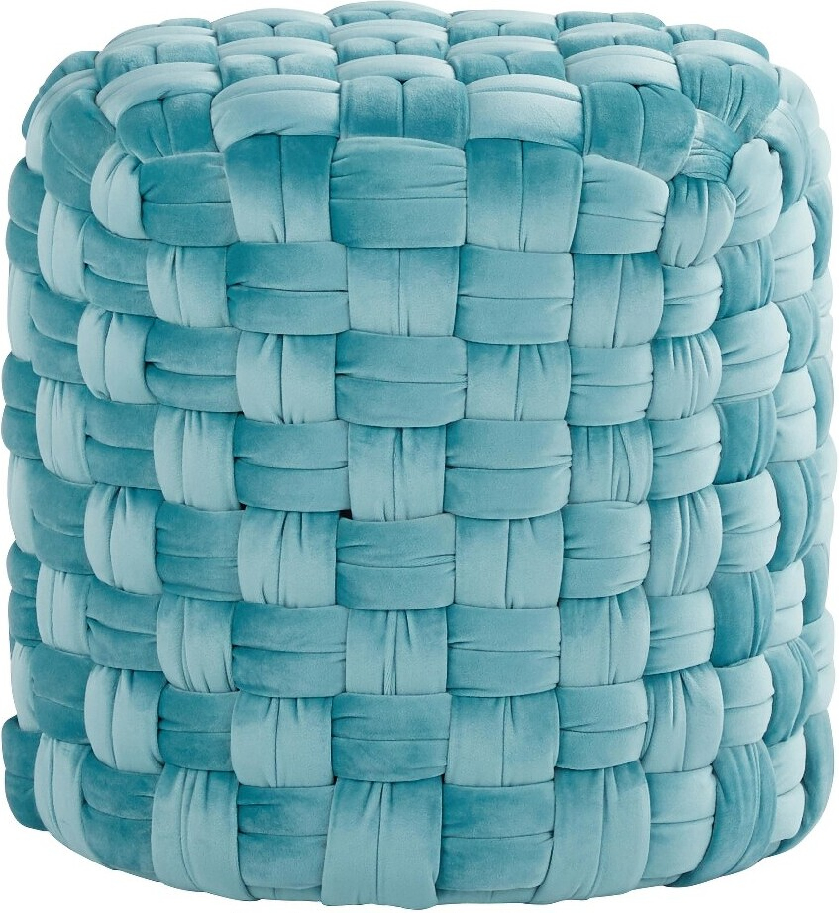Braided Round 16 Inch Ottoman In Blue Velvet by Lumisource | 1StopBedrooms