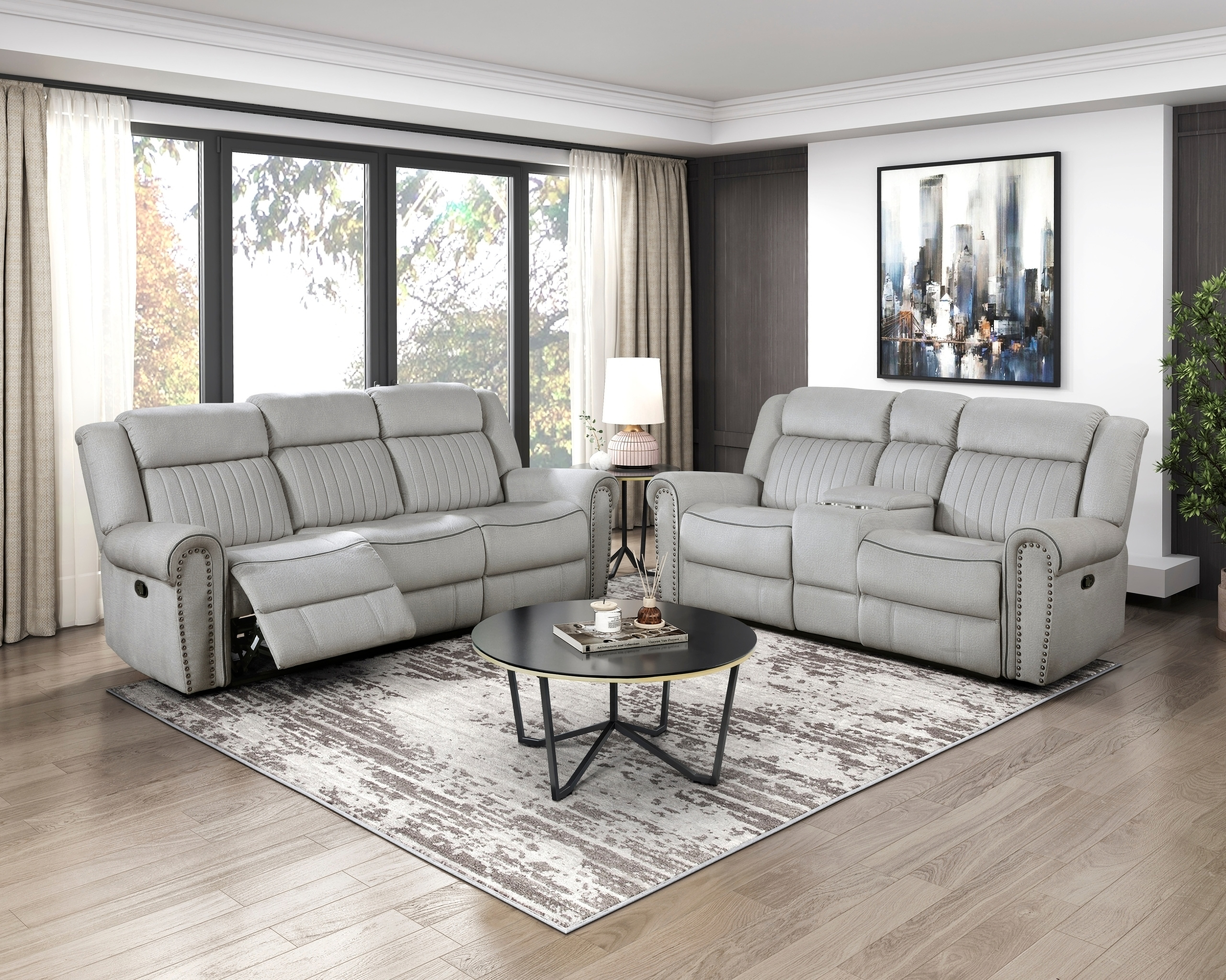 Brennen Double Reclining Living Room Set In Gray by Homelegance ...