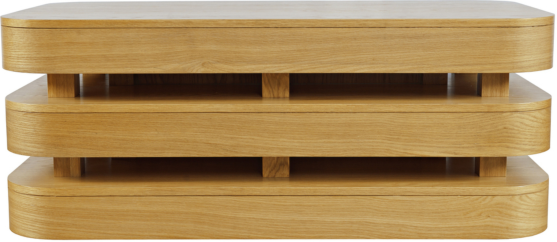 Brix Floating Sculpture Layered Coffee Table with Caster Wheels In Oak ...