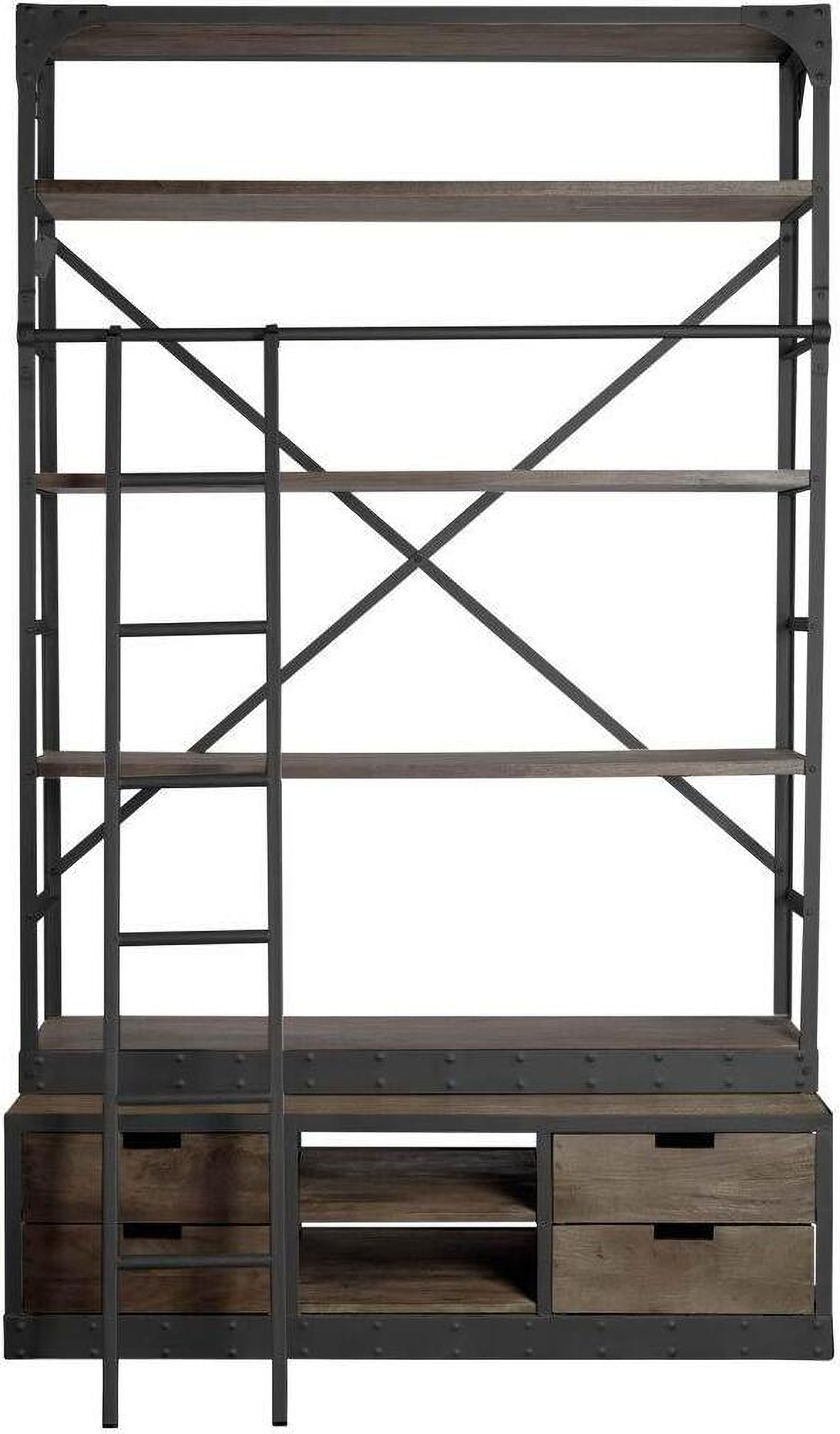 Brodie Viii Brown Wood Gun-Metal Ladder Four Shelf Shelving Unit by ...