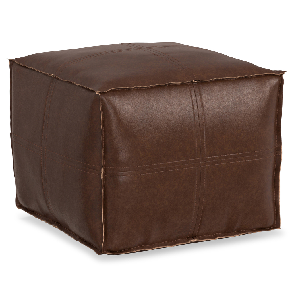Brody Square Pouf In Distressed Dark Brown by Simpli Home | 1StopBedrooms