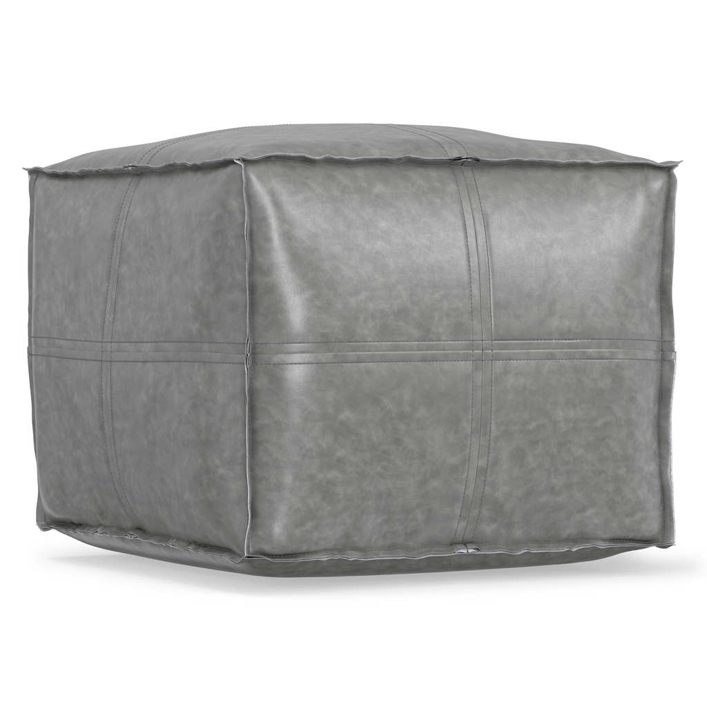 Brody Square Pouf In Distressed Grey by Simpli Home | 1StopBedrooms