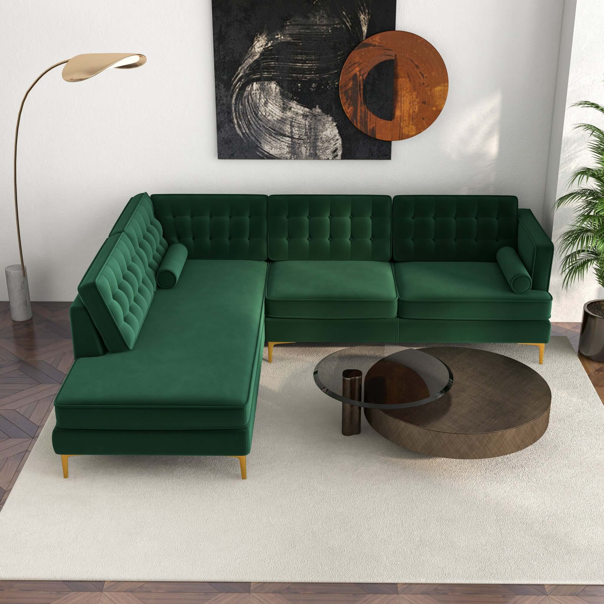 Brooke Green Velvet Sectional Sofa With Left Chaise by Ashcroft ...