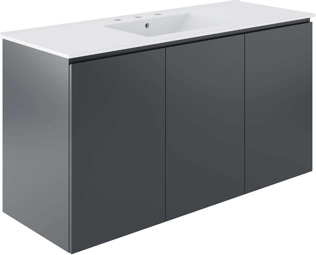 Bryn 48 Inch Wall-Mount Bathroom Vanity In Grey by Modway | 1StopBedrooms