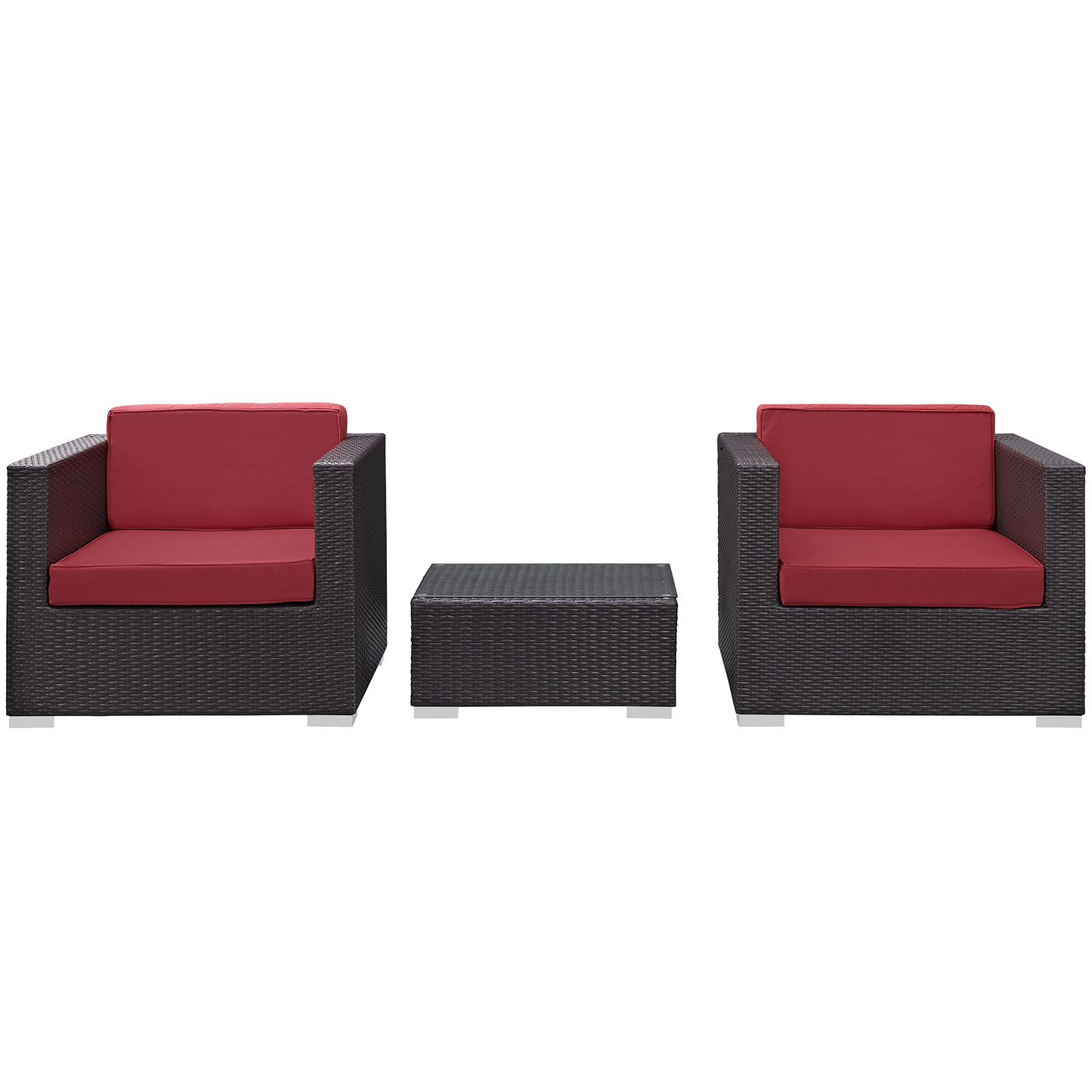 Burrow 3 Piece Outdoor Patio Sofa Set In Espresso and Red by Modway ...