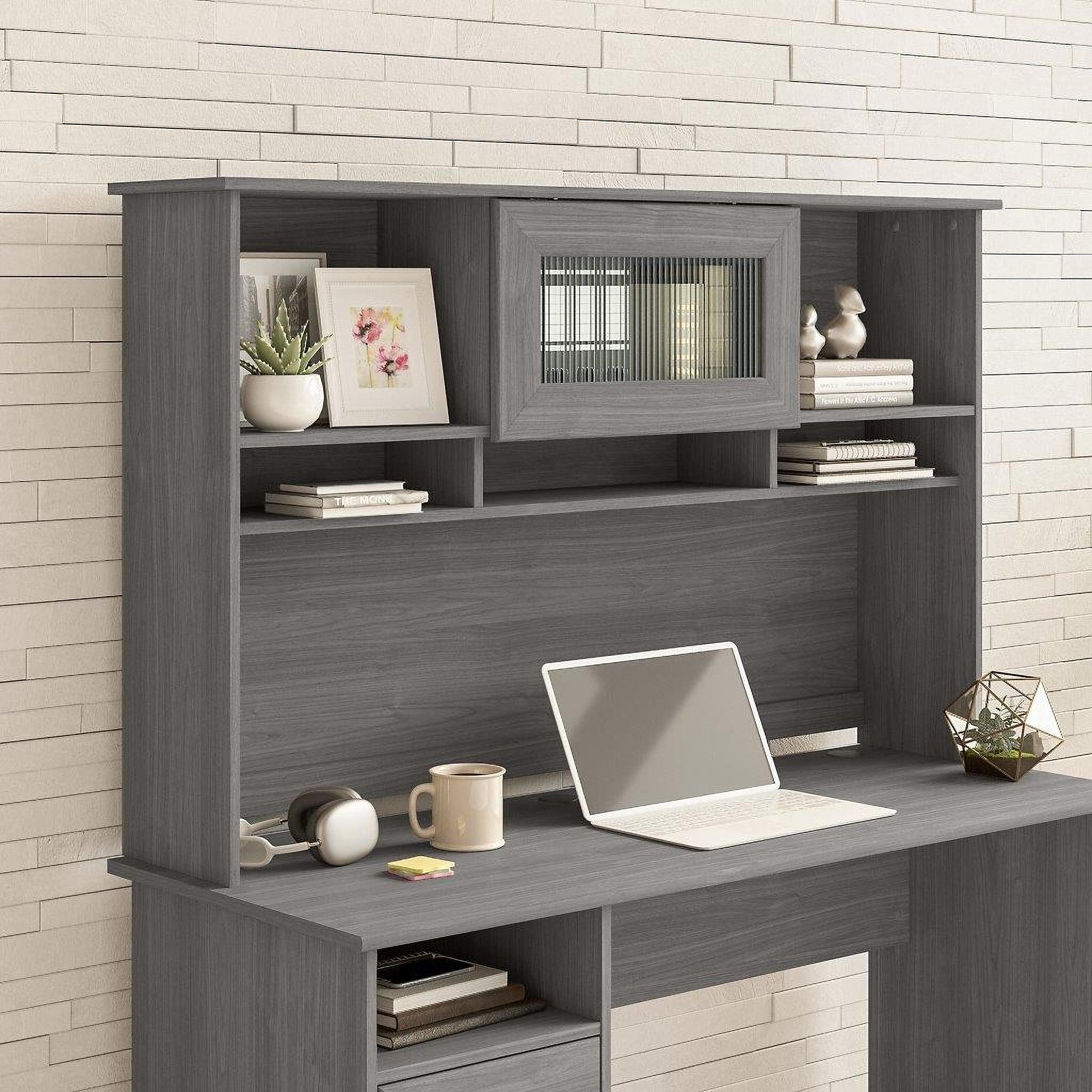 Bush Furniture Cabot 60W Desk Hutch in Modern Gray | 1StopBedrooms