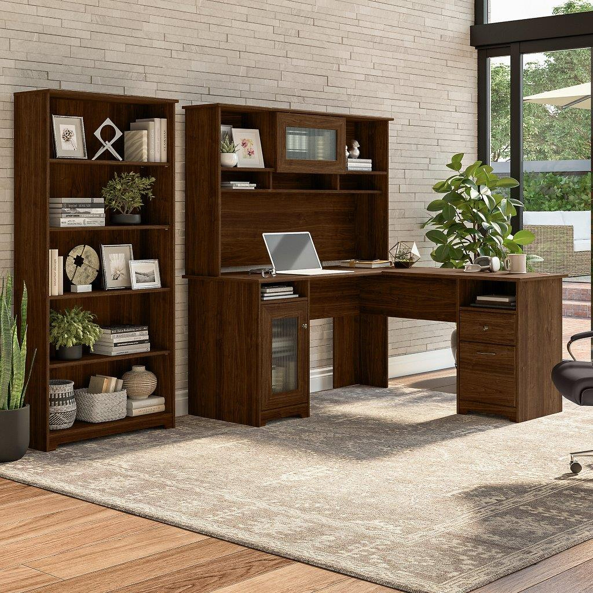 Bush Furniture Cabot 60W L Shaped Computer Desk with Hutch and 5 Shelf ...