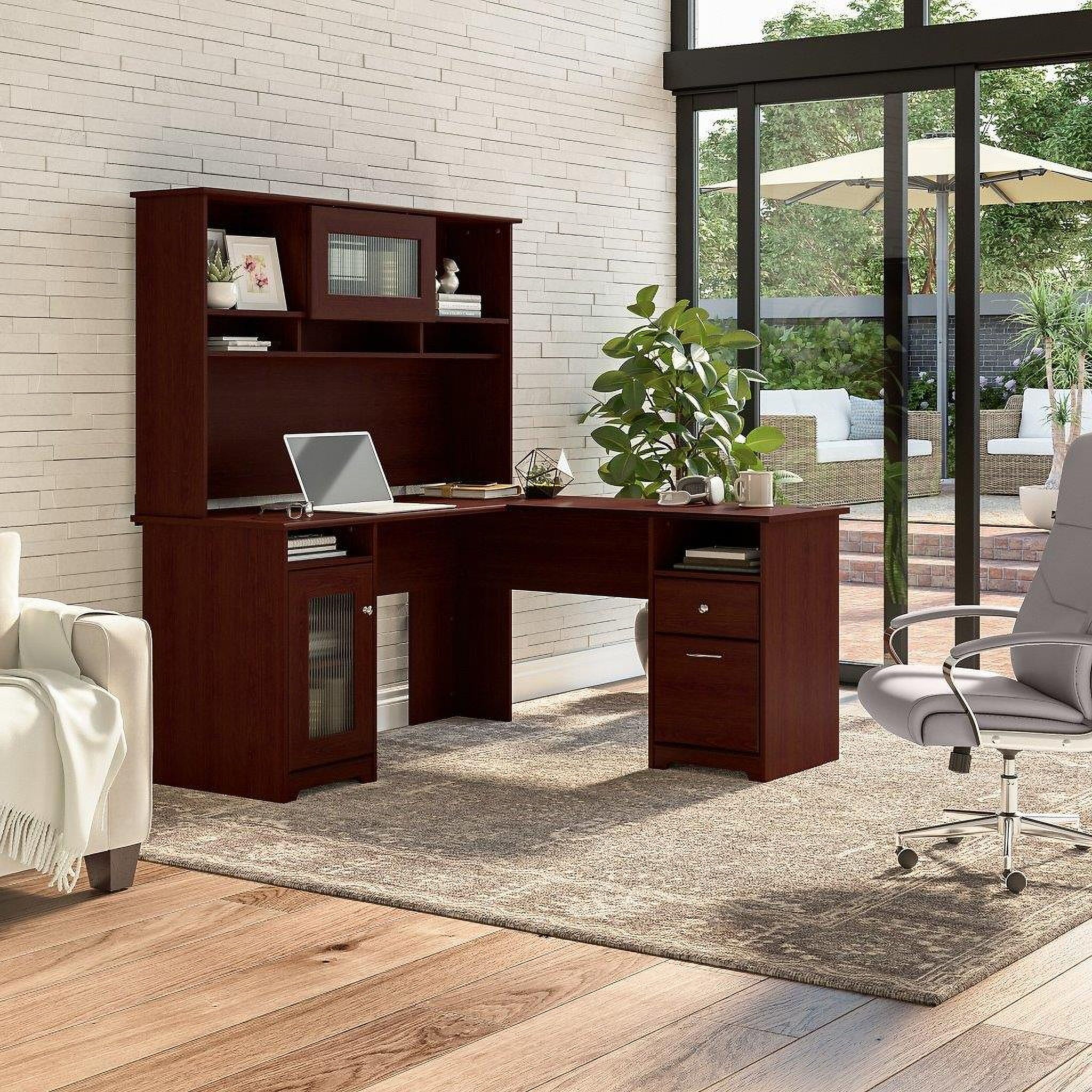 Bush Furniture Cabot 60W L Shaped Computer Desk with Hutch and Storage ...