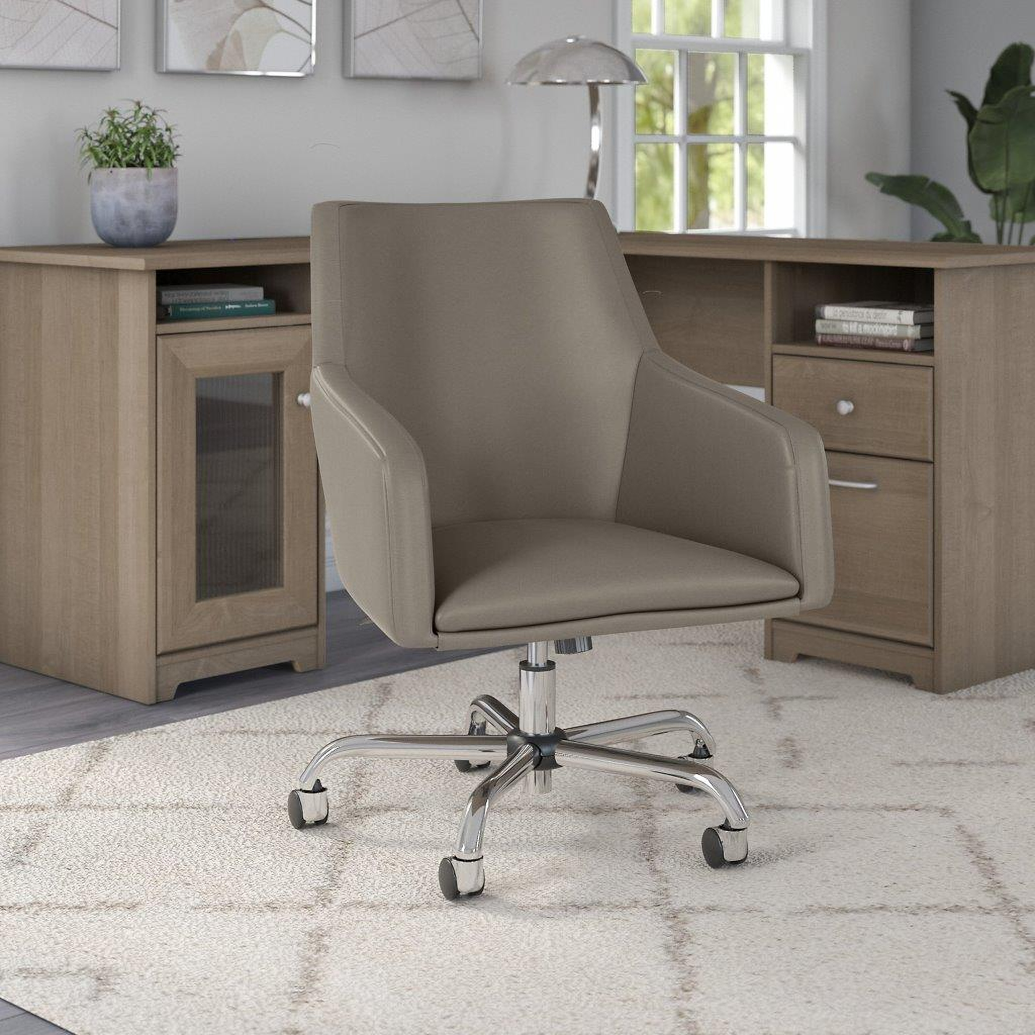 Bush Furniture Cabot Mid Back Leather Box Chair In Washed Gray ...