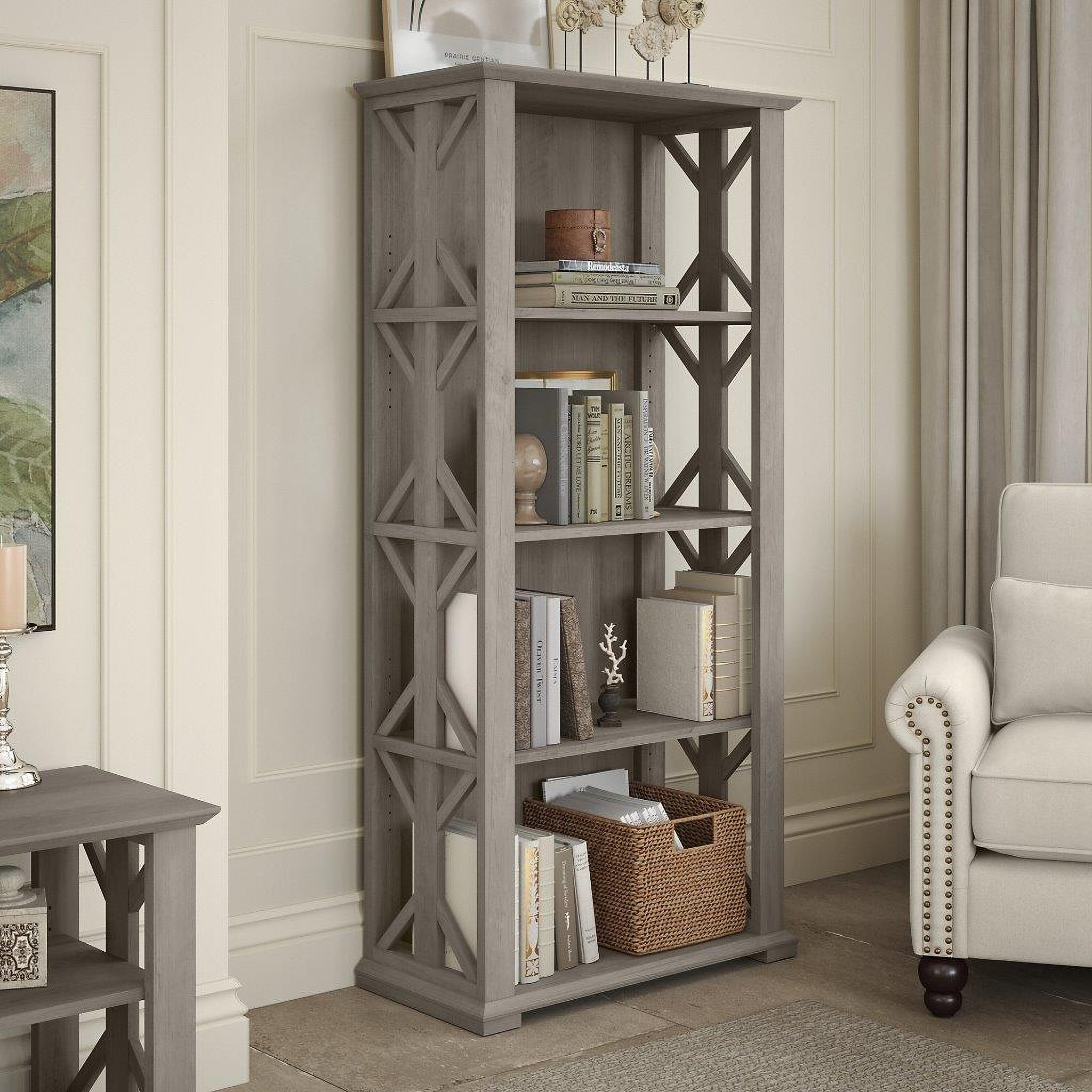 Bush Furniture Homestead 4 Shelf Farmhouse Bookcase in Driftwood Gray ...