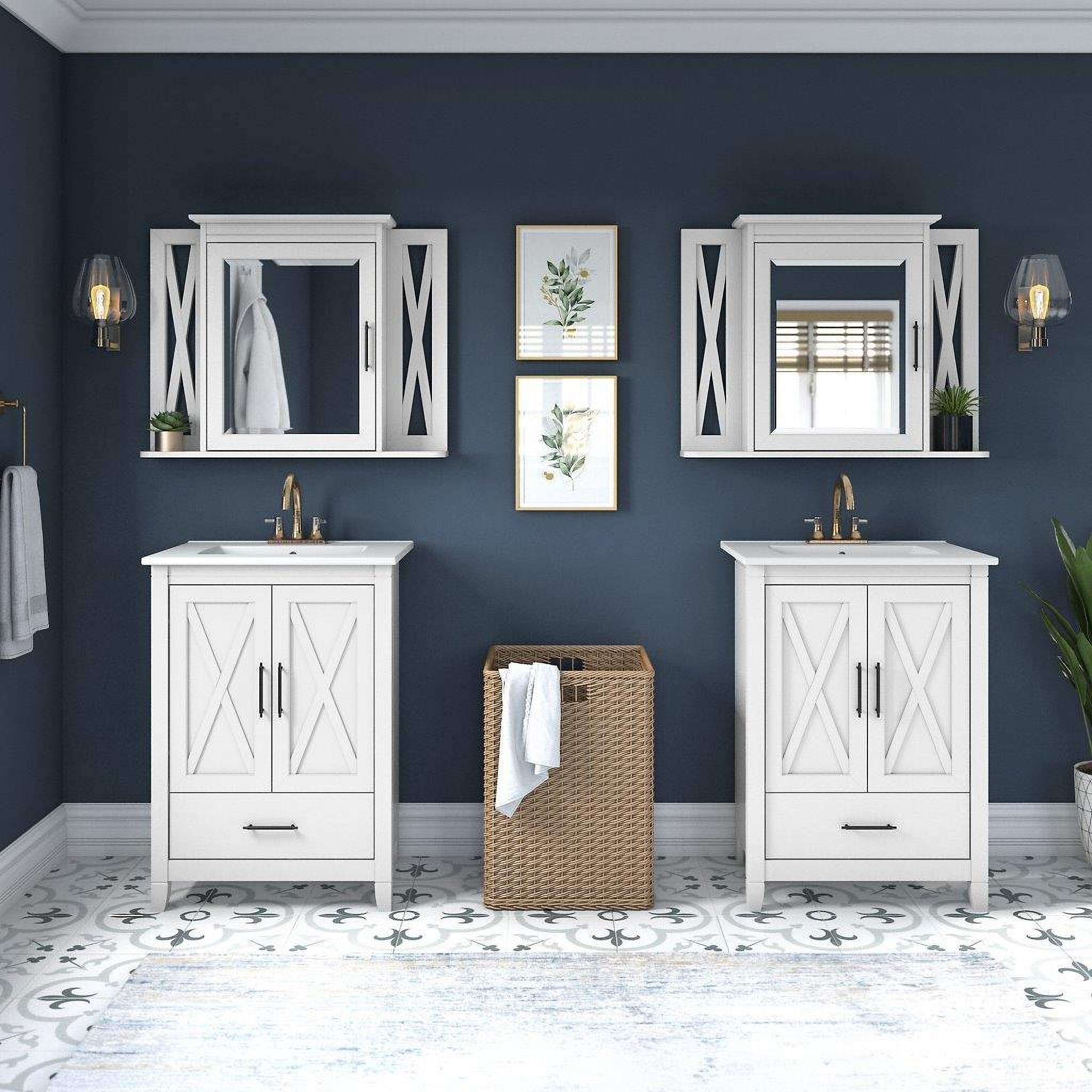 Bush Furniture Key West 48W Double Vanity Set with Sinks and Medicine ...