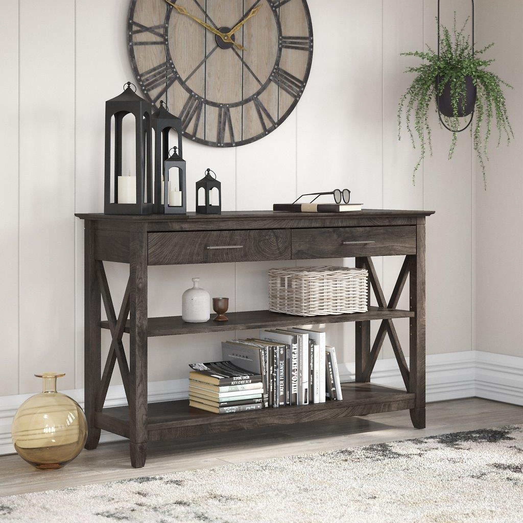 Bush Furniture Key West Console Table With Drawers And Shelves In Dark ...