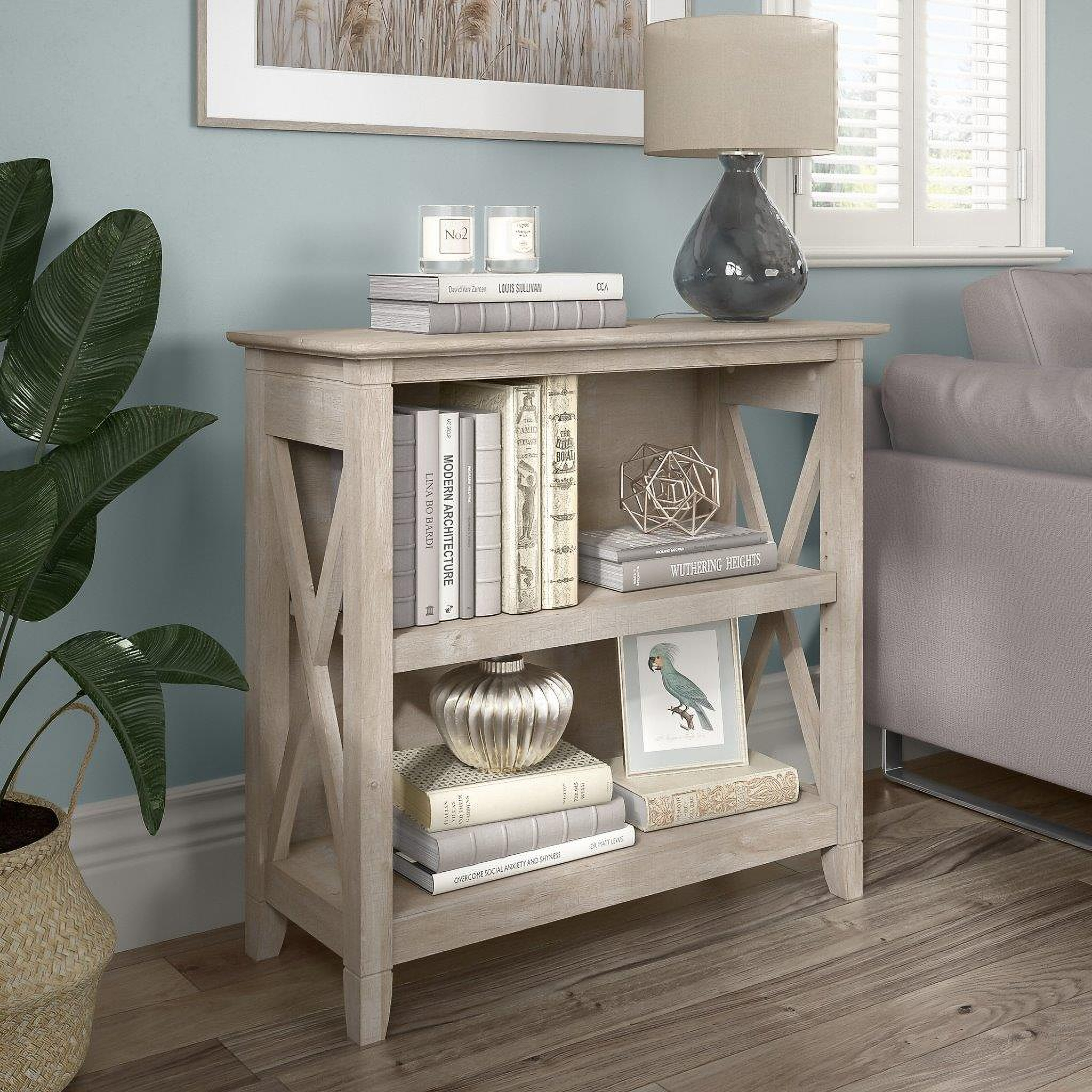 Bush Furniture Key West Small 2 Shelf Bookcase in Washed Gray ...