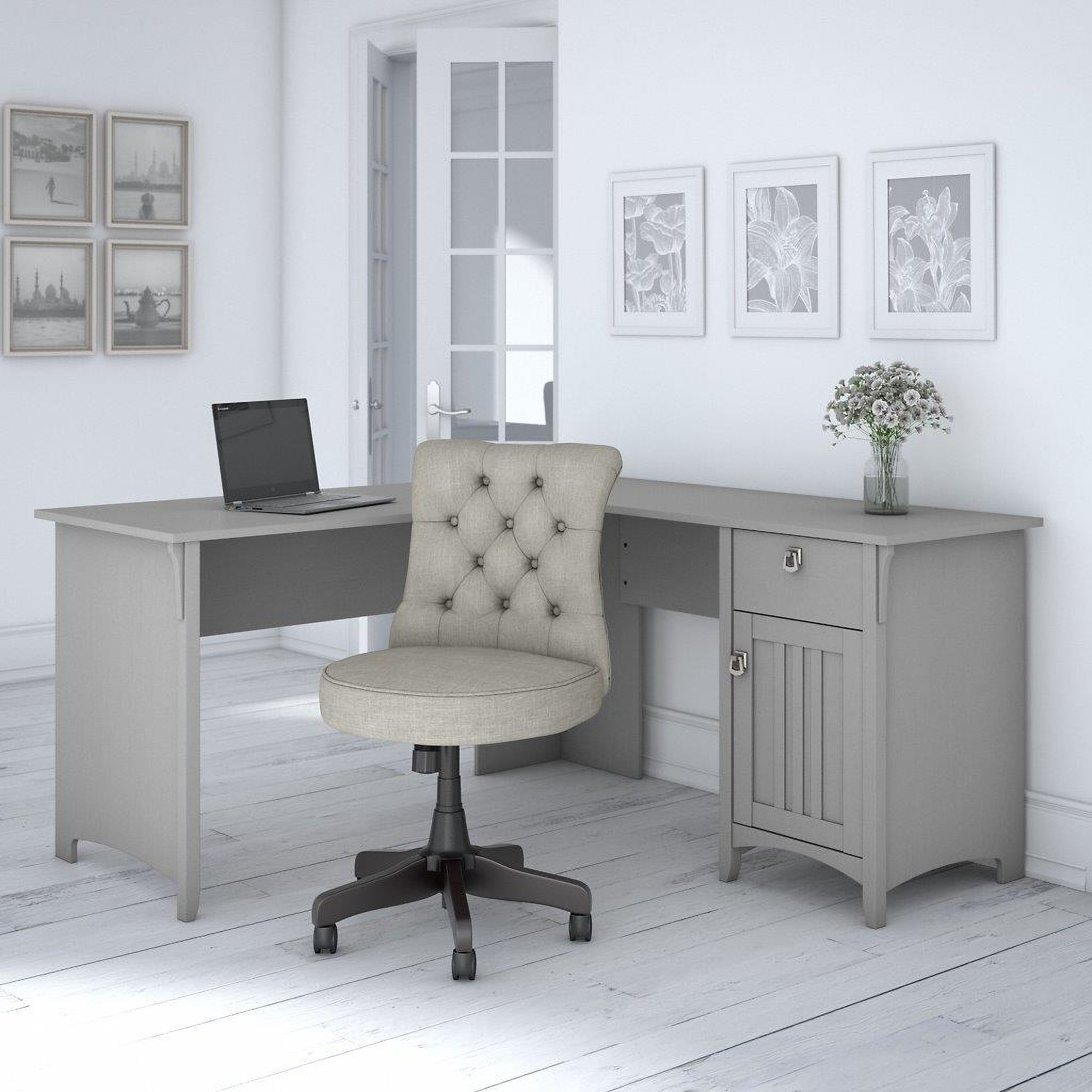 Bush Furniture Salinas 60W L Shaped Desk with Mid Back Tufted Office ...