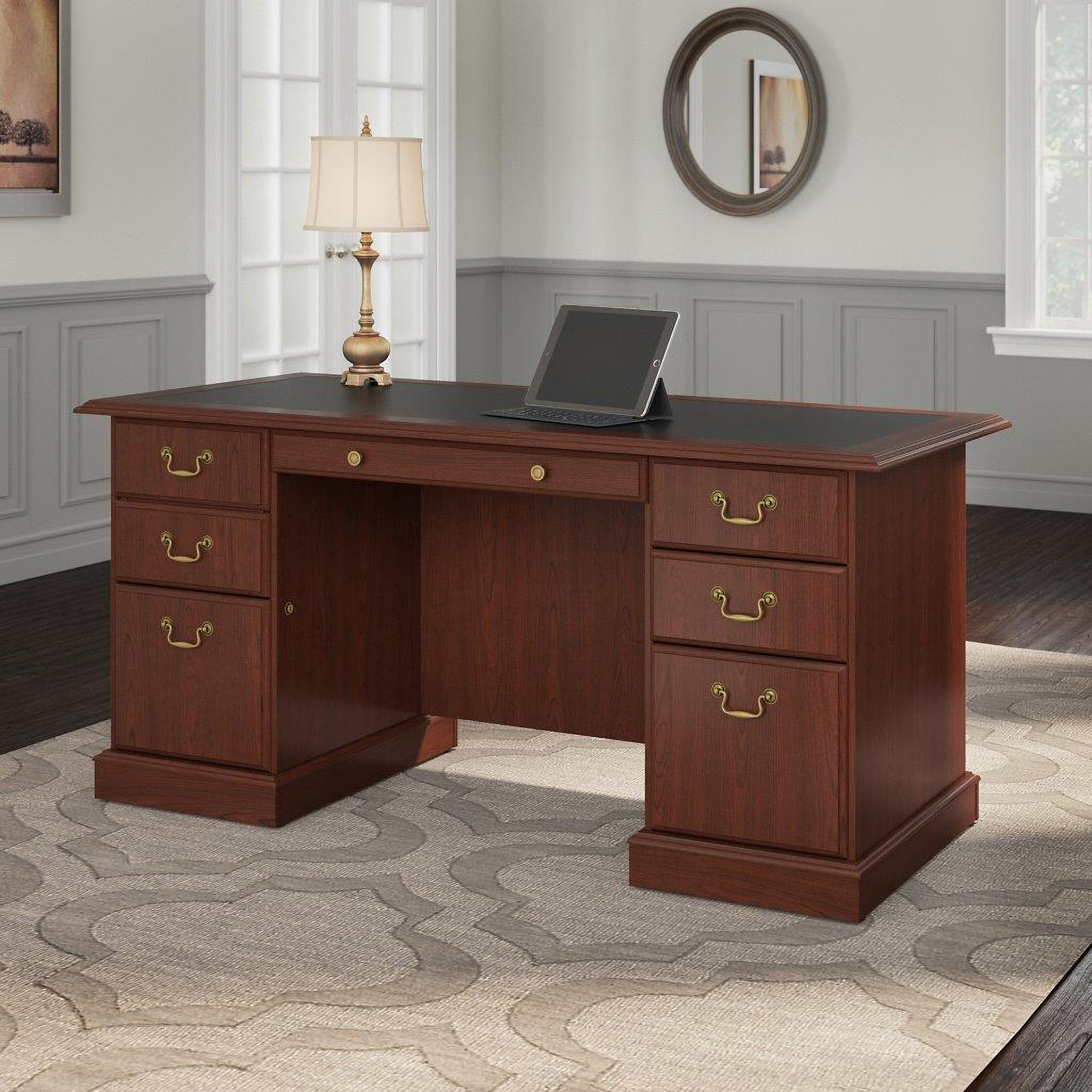 Bush Furniture Saratoga Executive Desk with Drawers in Harvest Cherry ...