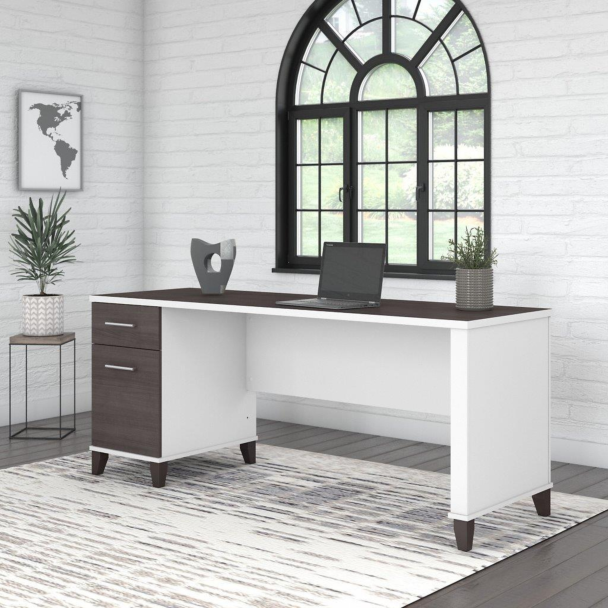 Bush Furniture Somerset 72W Office Desk with Drawers in White and Storm ...