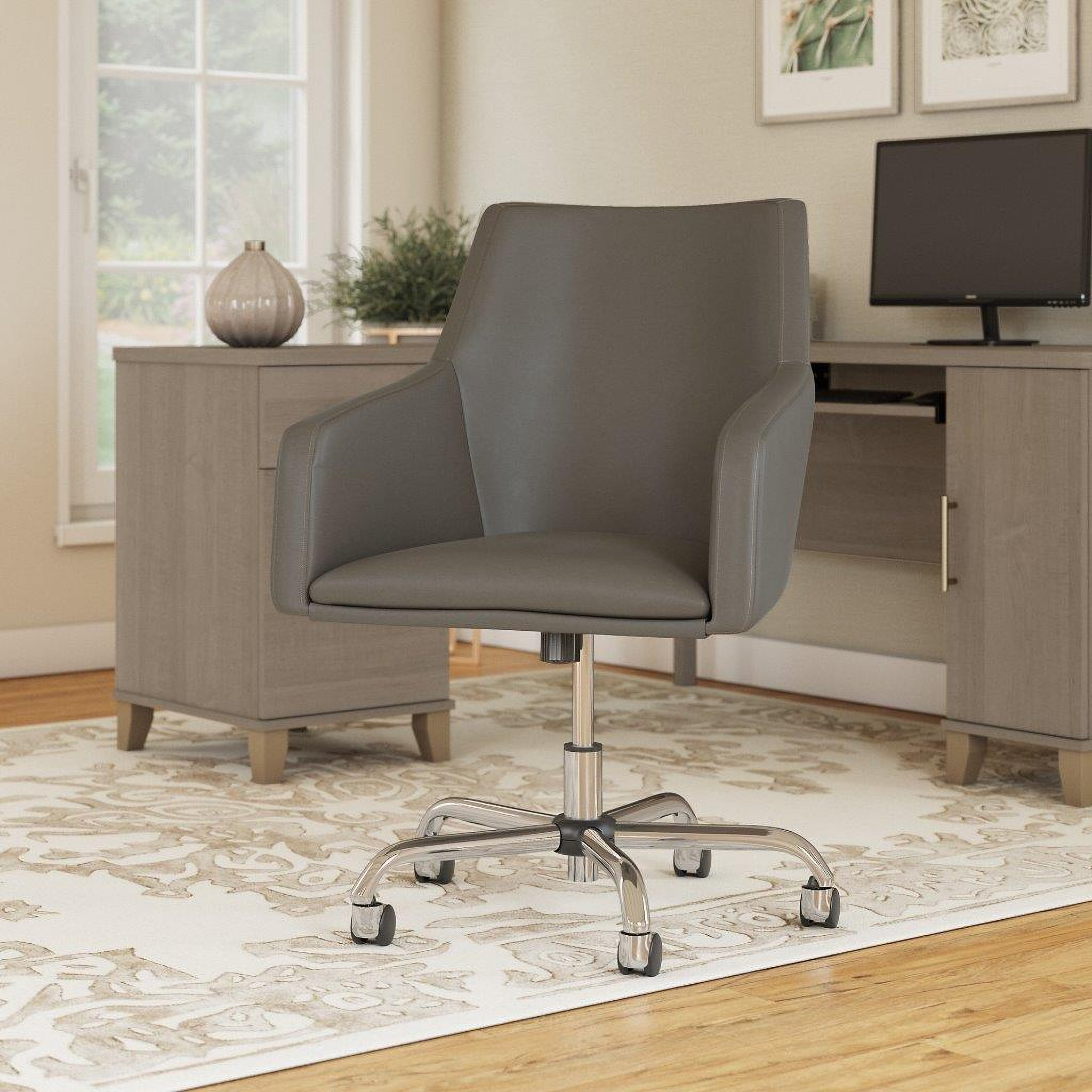 Bush Furniture Somerset Mid Back Leather Box Chair in Washed Gray ...