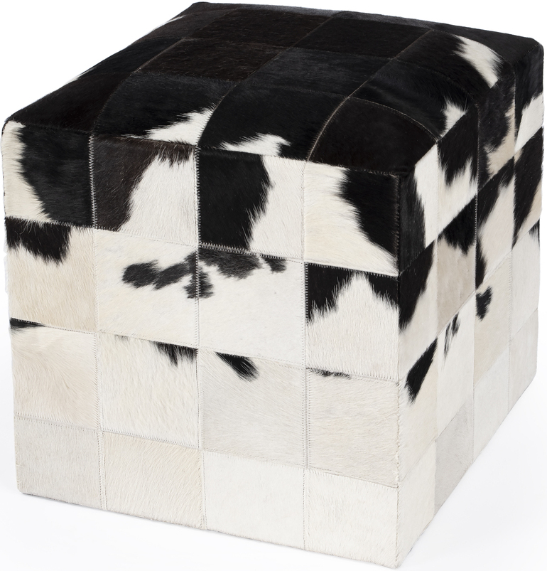Victorian Hair On Hide Cube Ottoman In Black and White by Butler Specialty Company | 1StopBedrooms