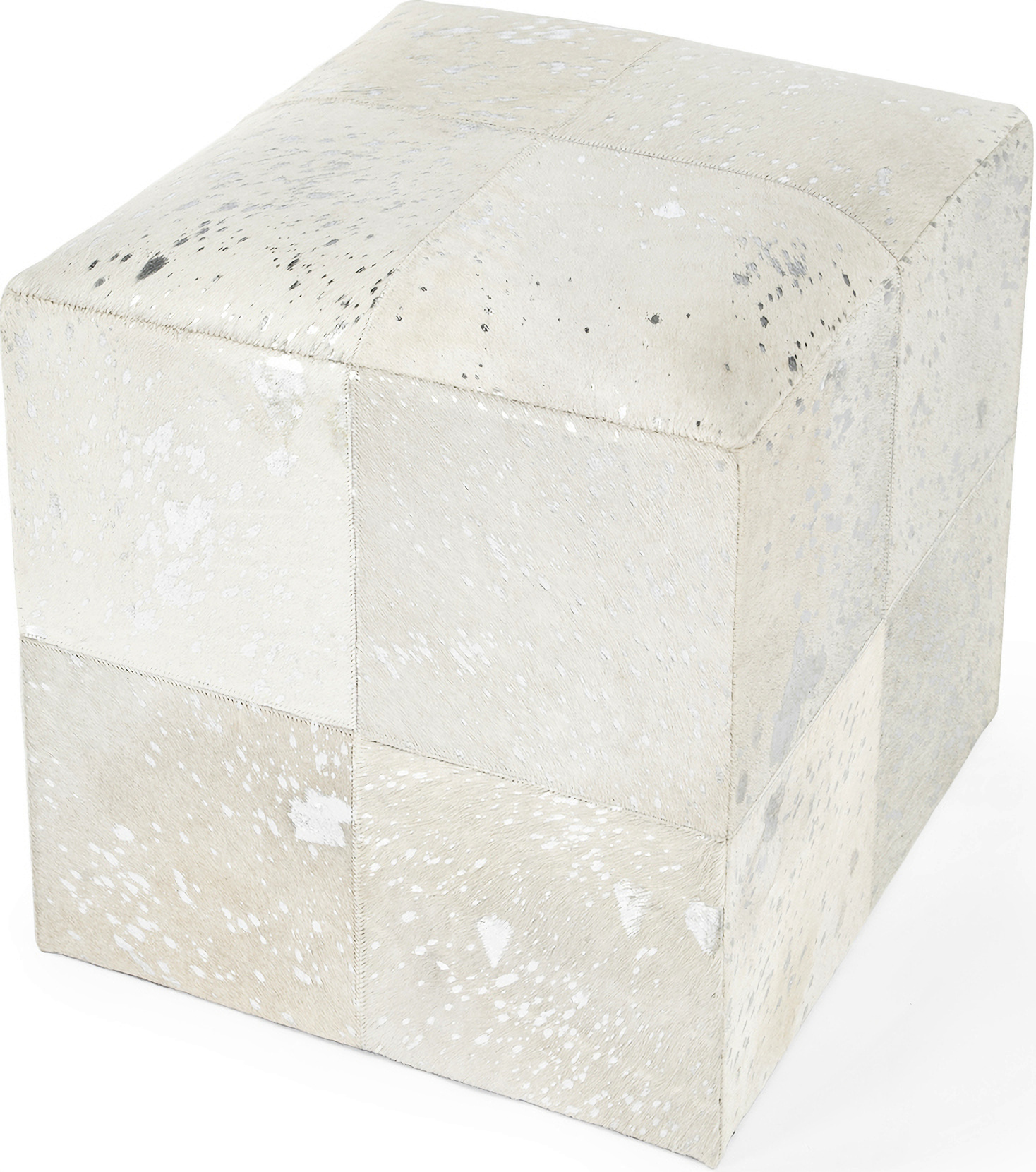 Victorian Hair On Hide with Silver Spots Cube Ottoman In White by Butler Specialty Company ...