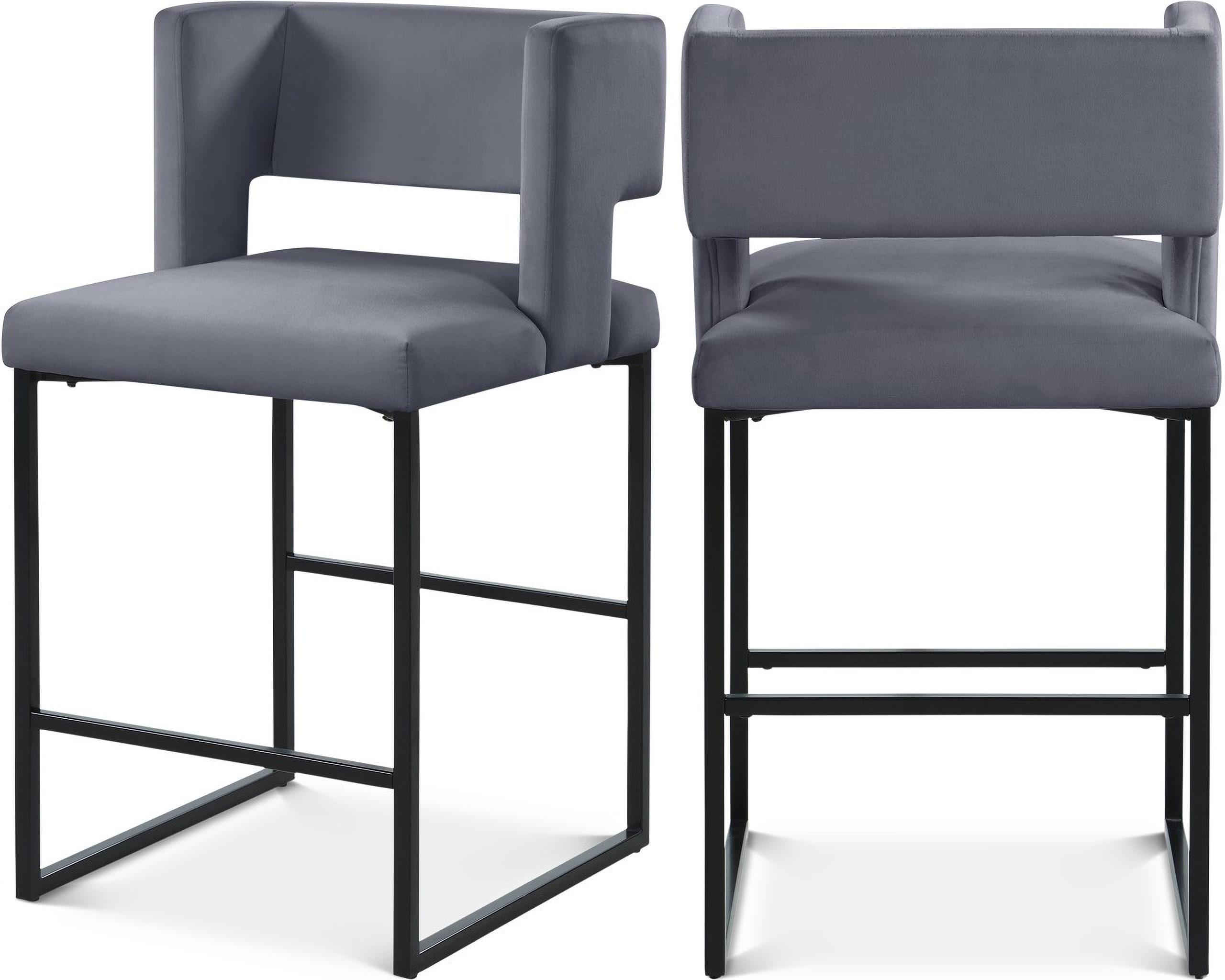 Caleb Velvet Counter Stool Set of 2 In Grey/Matte Black by Meridian ...