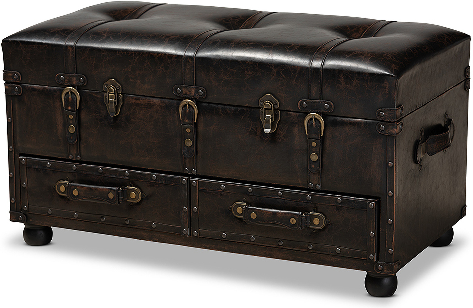 Callum Modern Transitional Distressed Dark Brown Faux Leather ...