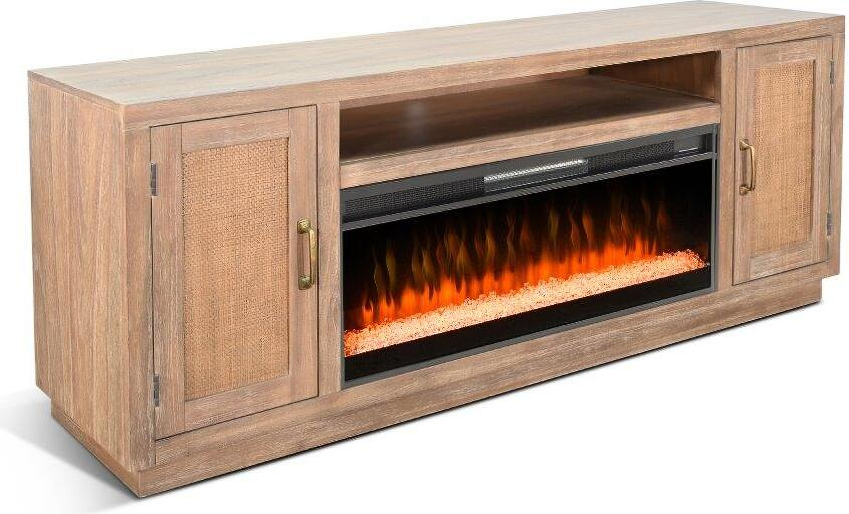 Cane 78 Inch Media Console with Electric Fireplace In Oak by Sunny ...