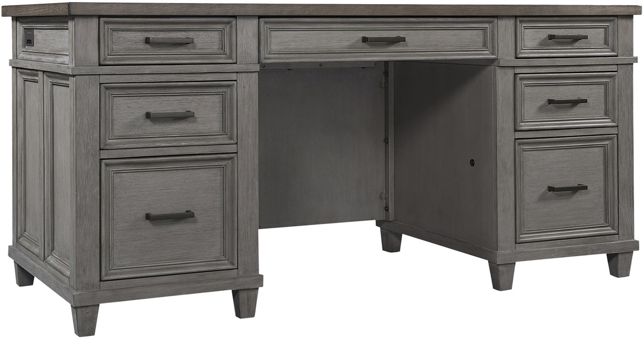 Caraway 66 Inch Executive Desk In Grey by Aspenhome | 1StopBedrooms