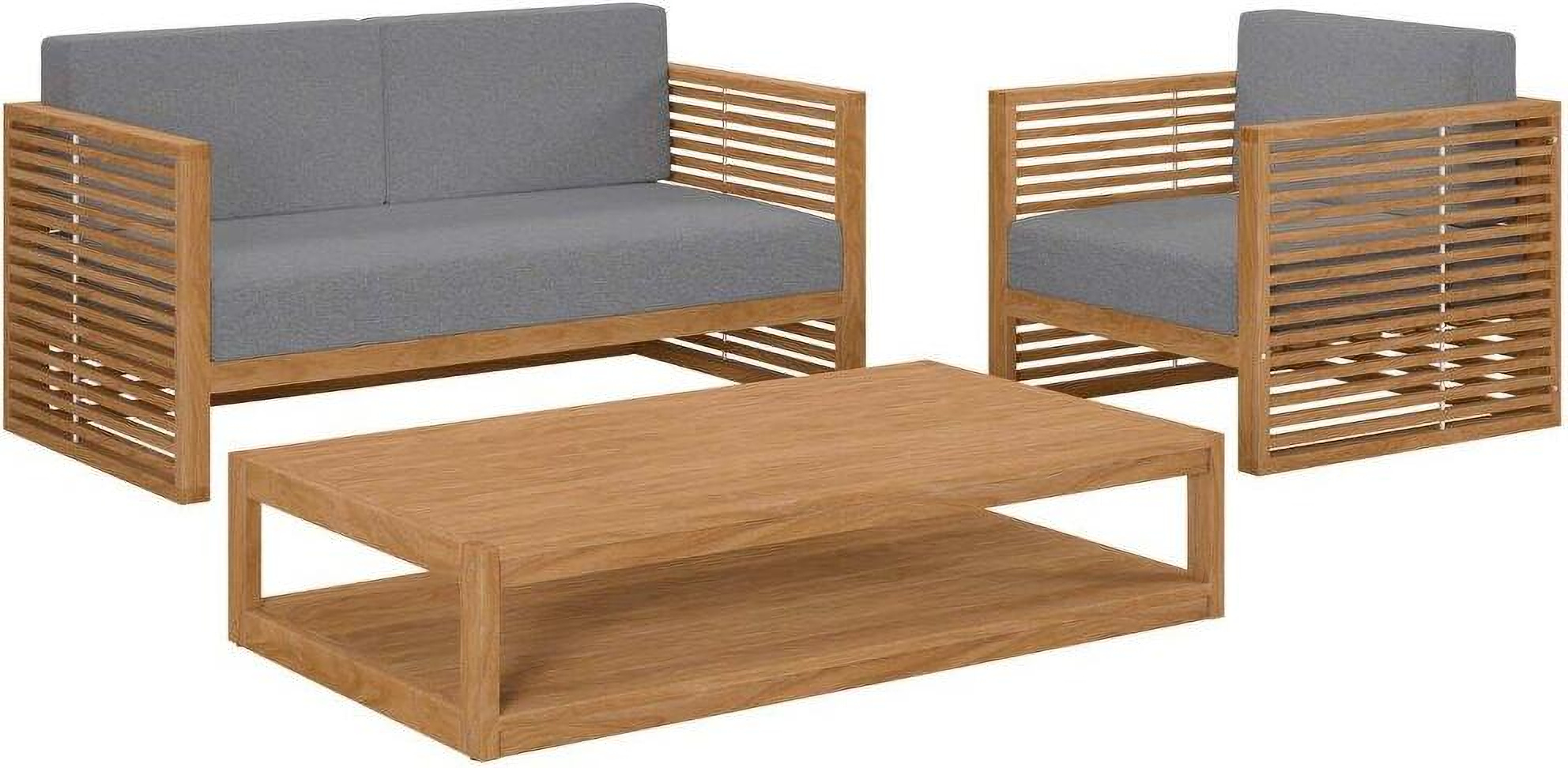 Carlsbad 3 Piece Teak Wood Outdoor Patio Set In Natural Gray EEI-5837 ...