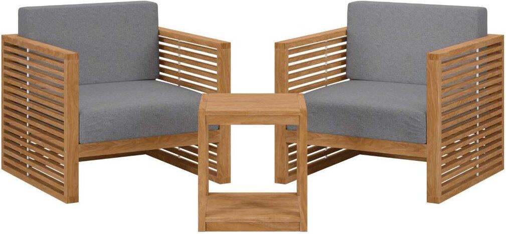 Carlsbad 3 Piece Teak Wood Outdoor Patio Set In Natural Gray EEI-5838 ...