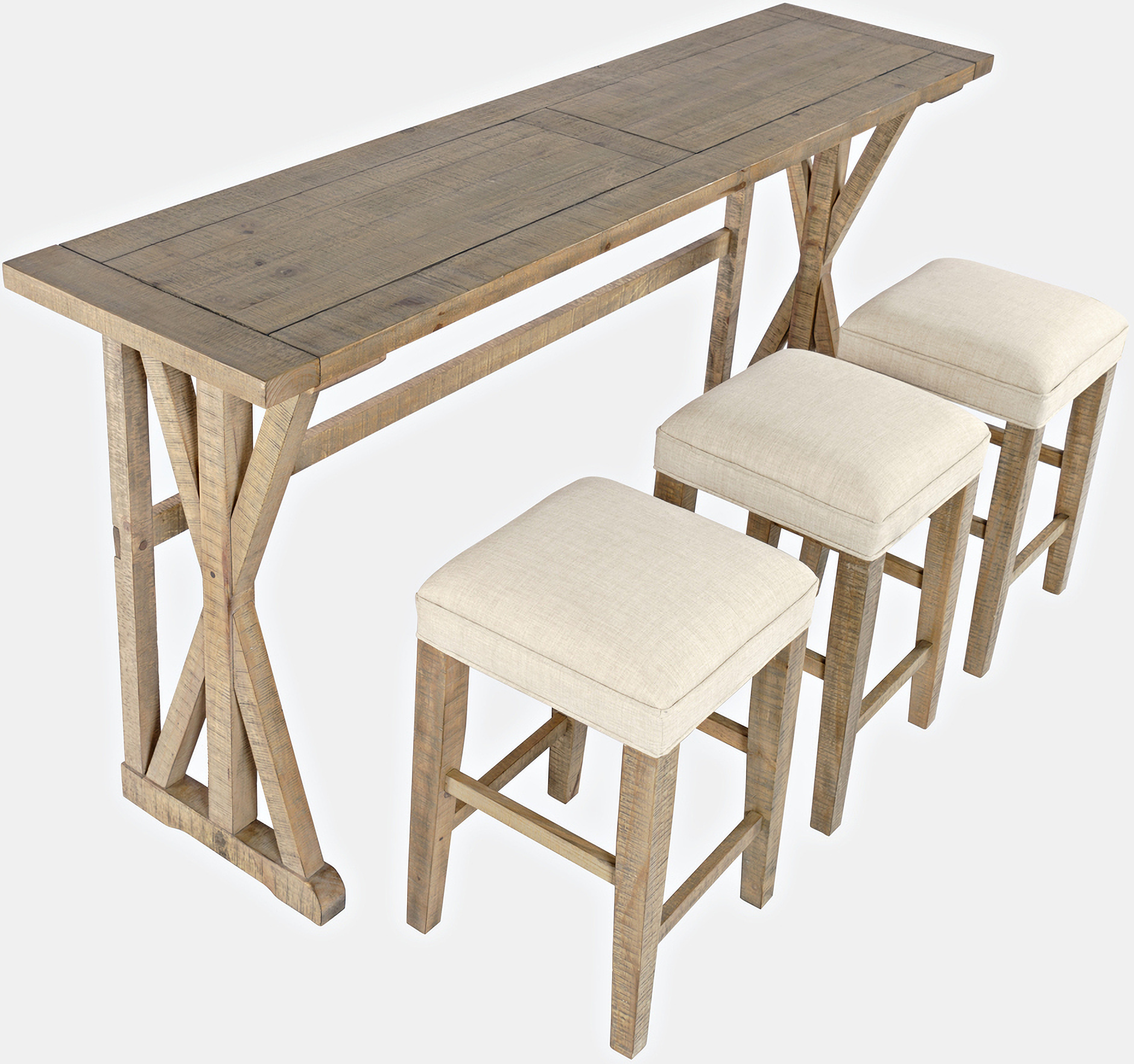 Carlyle Crossing Pine Counter Height Sofa Table Set with 3 Stools In ...