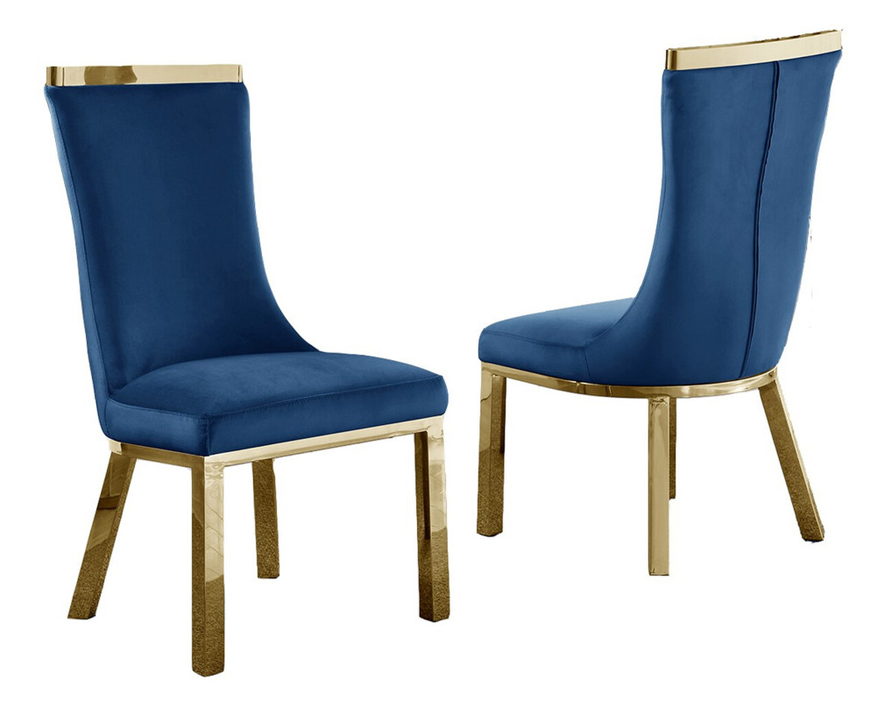 Carolina Upholstered Dining Chairs Set of 2 In Navy Blue Velvet and Gold Stainless Steel by Best ...