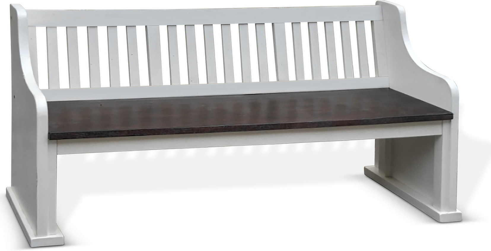 Carriage House Off White and Dark Brown Slat Back Bench by Sunny ...
