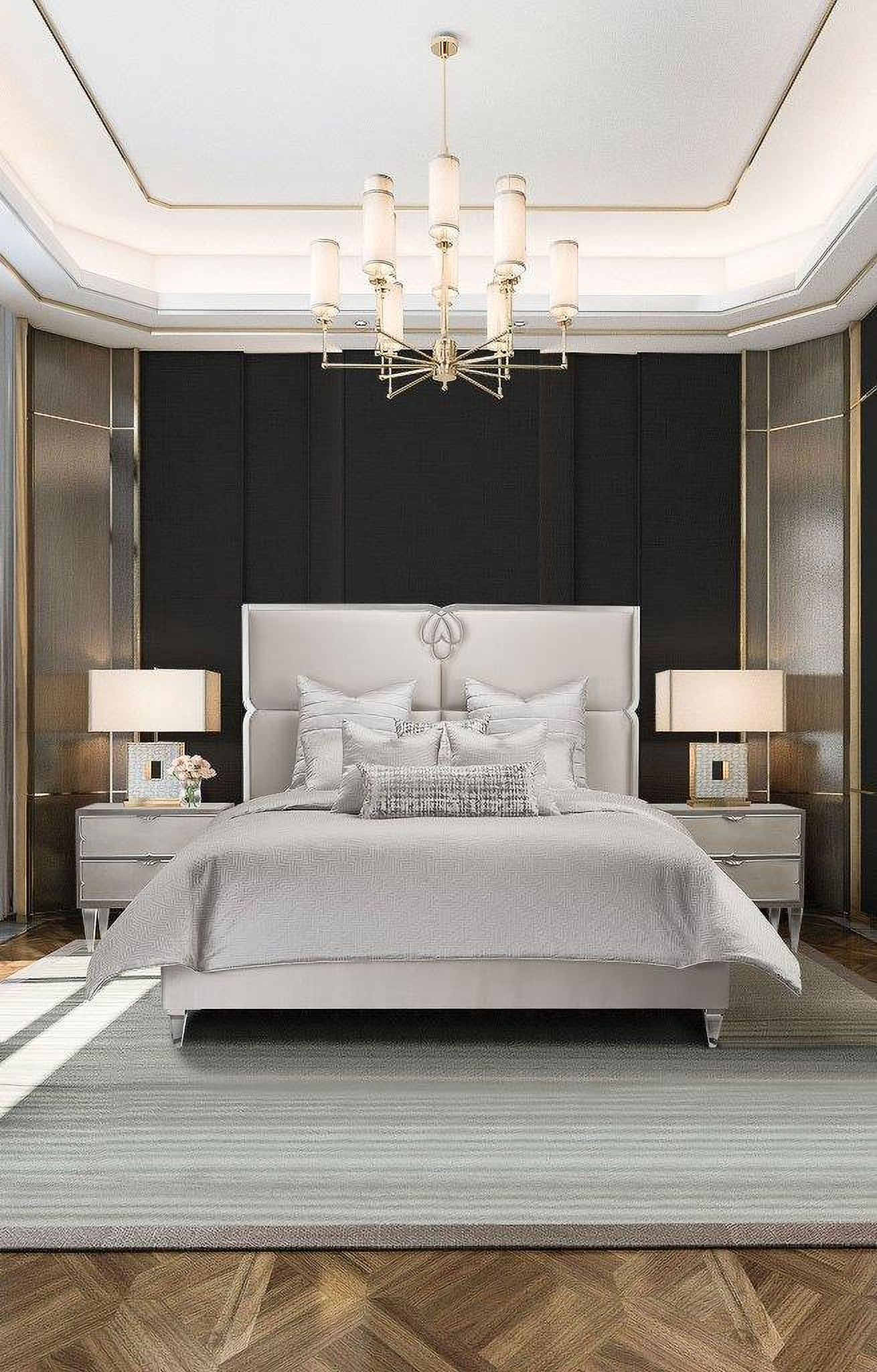 Casey 9 Piece Queen Comforter Set In Platinum by Michael Amini ...