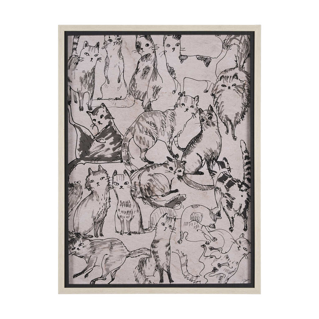 Cat Sketch Wall Art In Black and Beige by Mercana | 1StopBedrooms