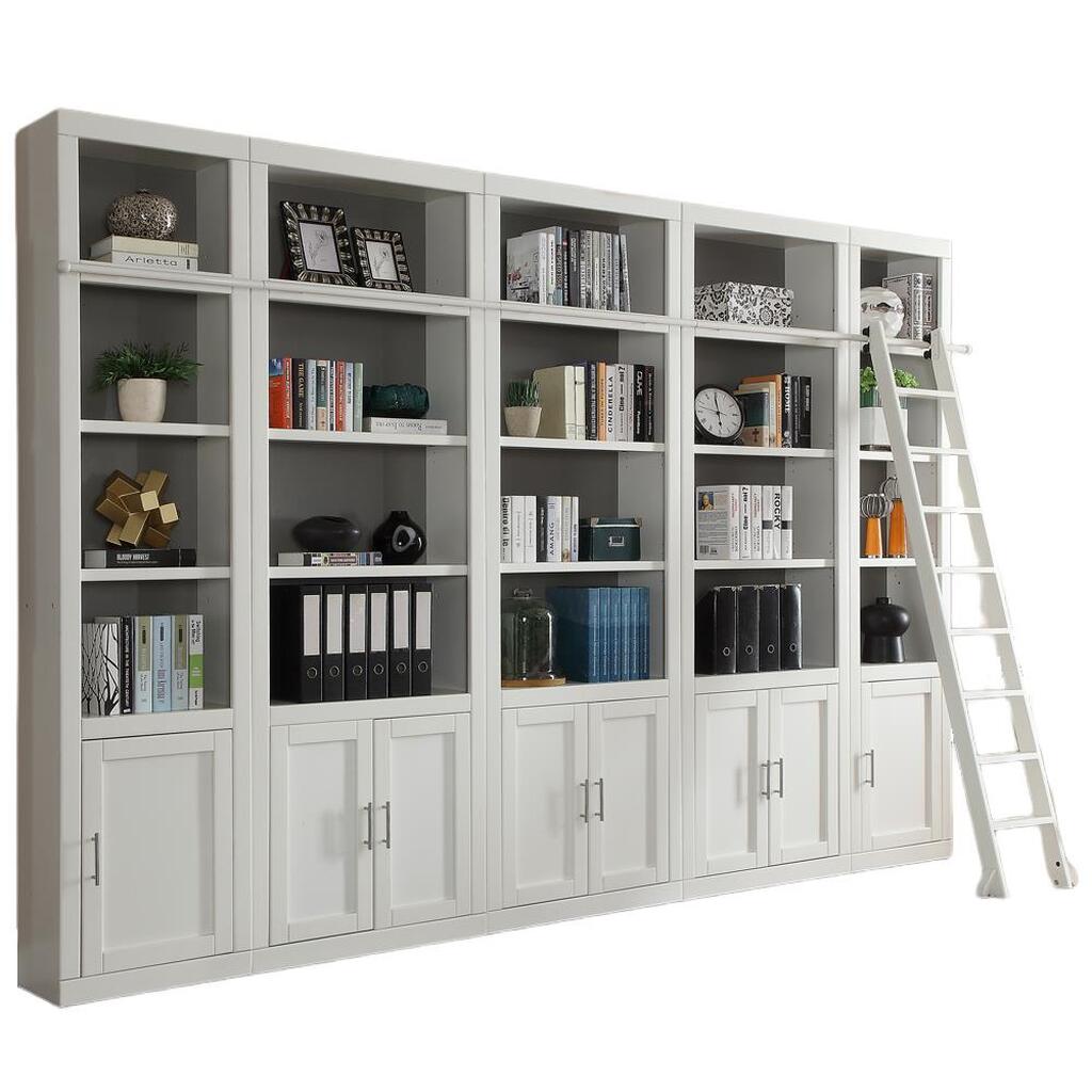 Catalina 6 Piece Small Library Wall With Ladder In White by Parker ...