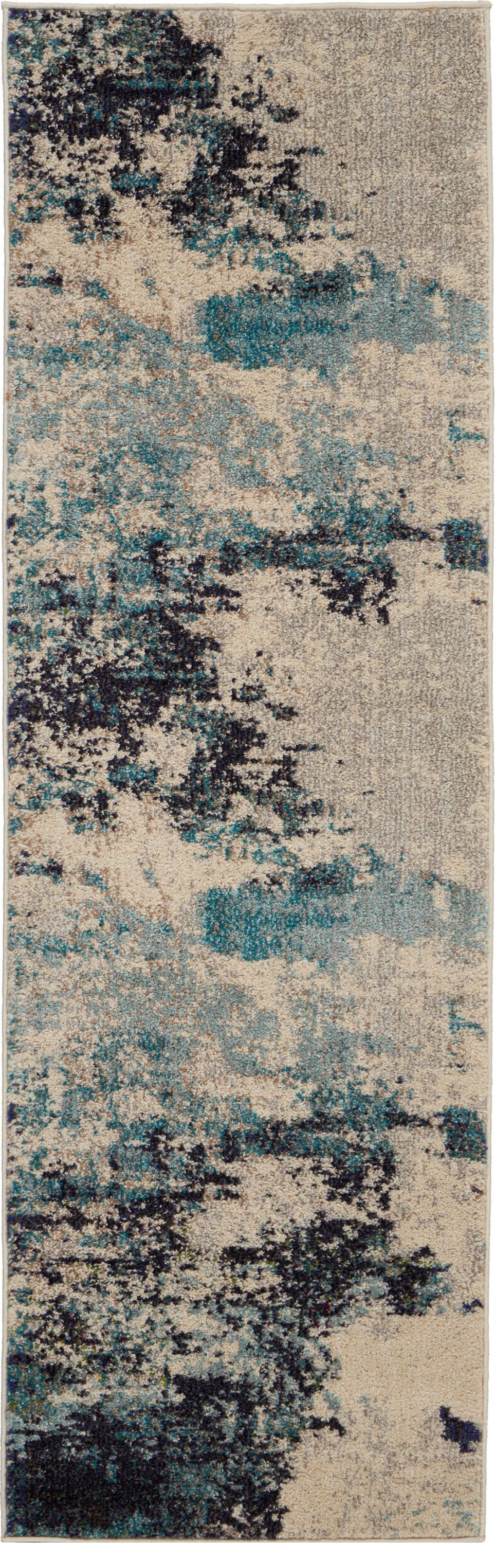 Celestial Ivory and Teal Blue 2' x 6' Runner Area Rug by Nourison ...