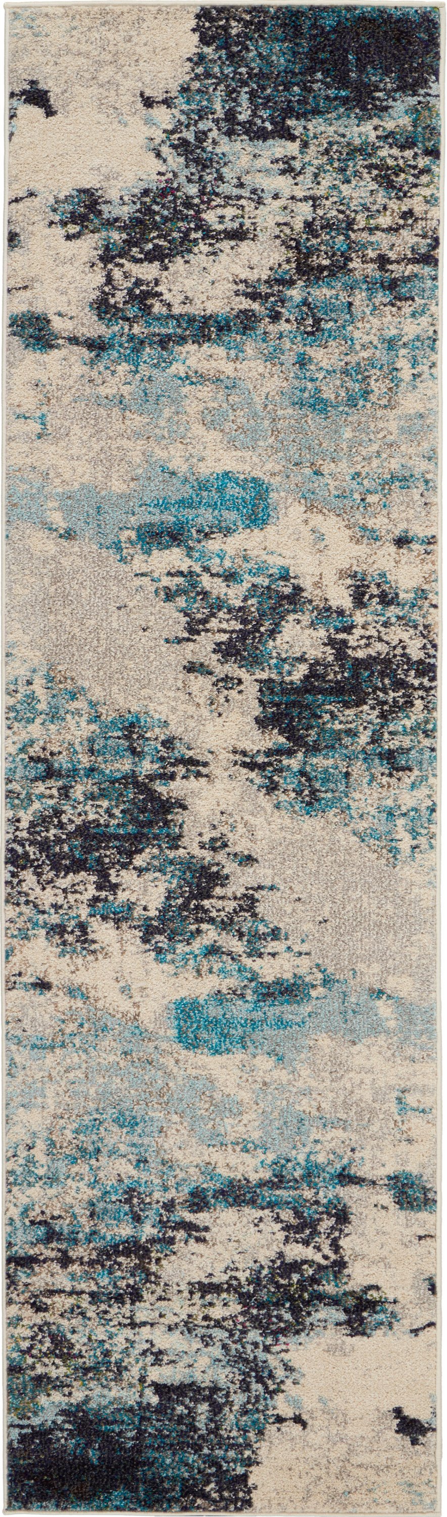 Celestial Ivory and Teal Blue 2'2" x 7'6" Runner Area Rug by Nourison ...