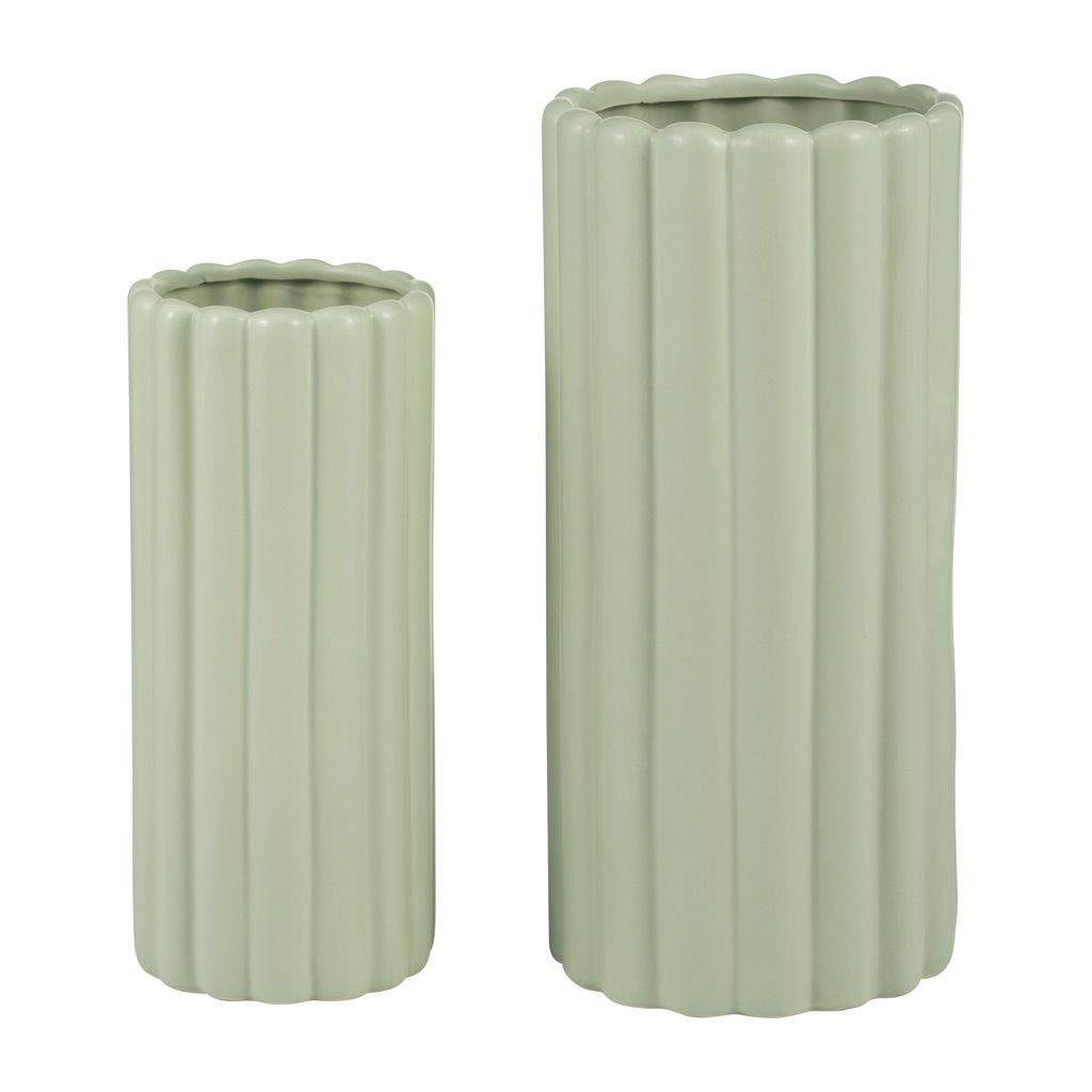 Ceramic 10 And 13 Ribbed Vases Set of 2 In Cucumber by Sagebrook ...