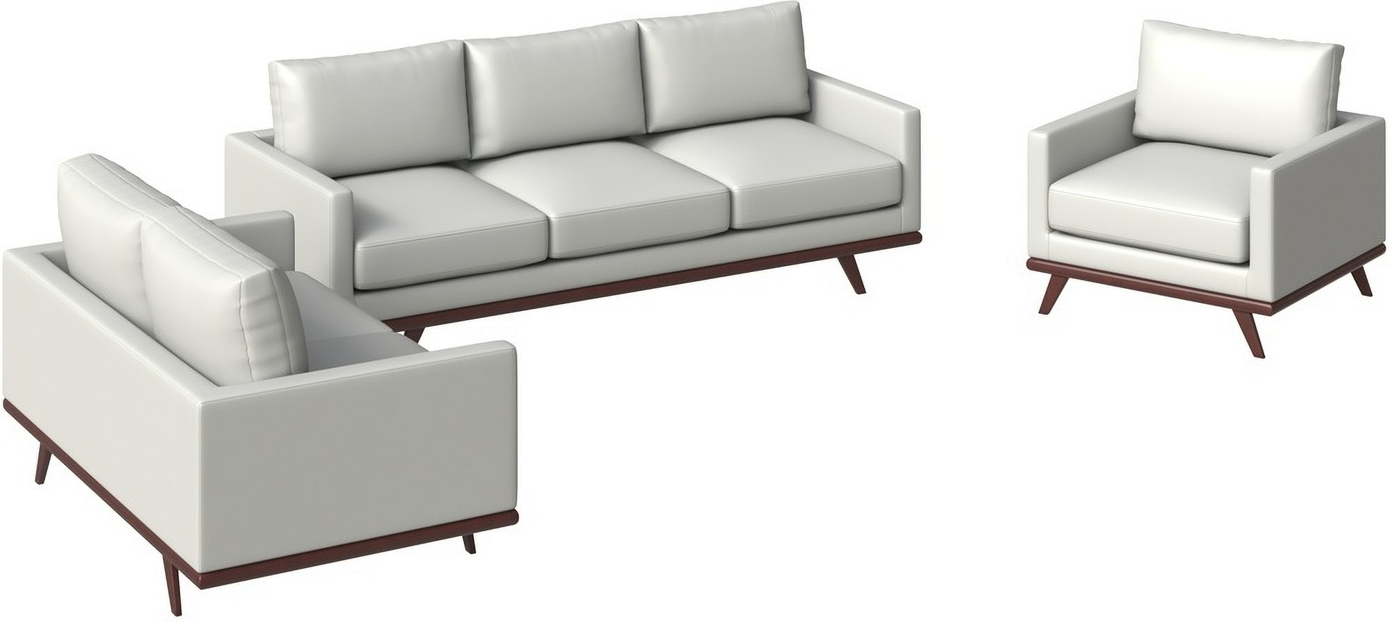 Chester 3-Piece Leather Living Room Sofa Set with Birch Wood Base In ...