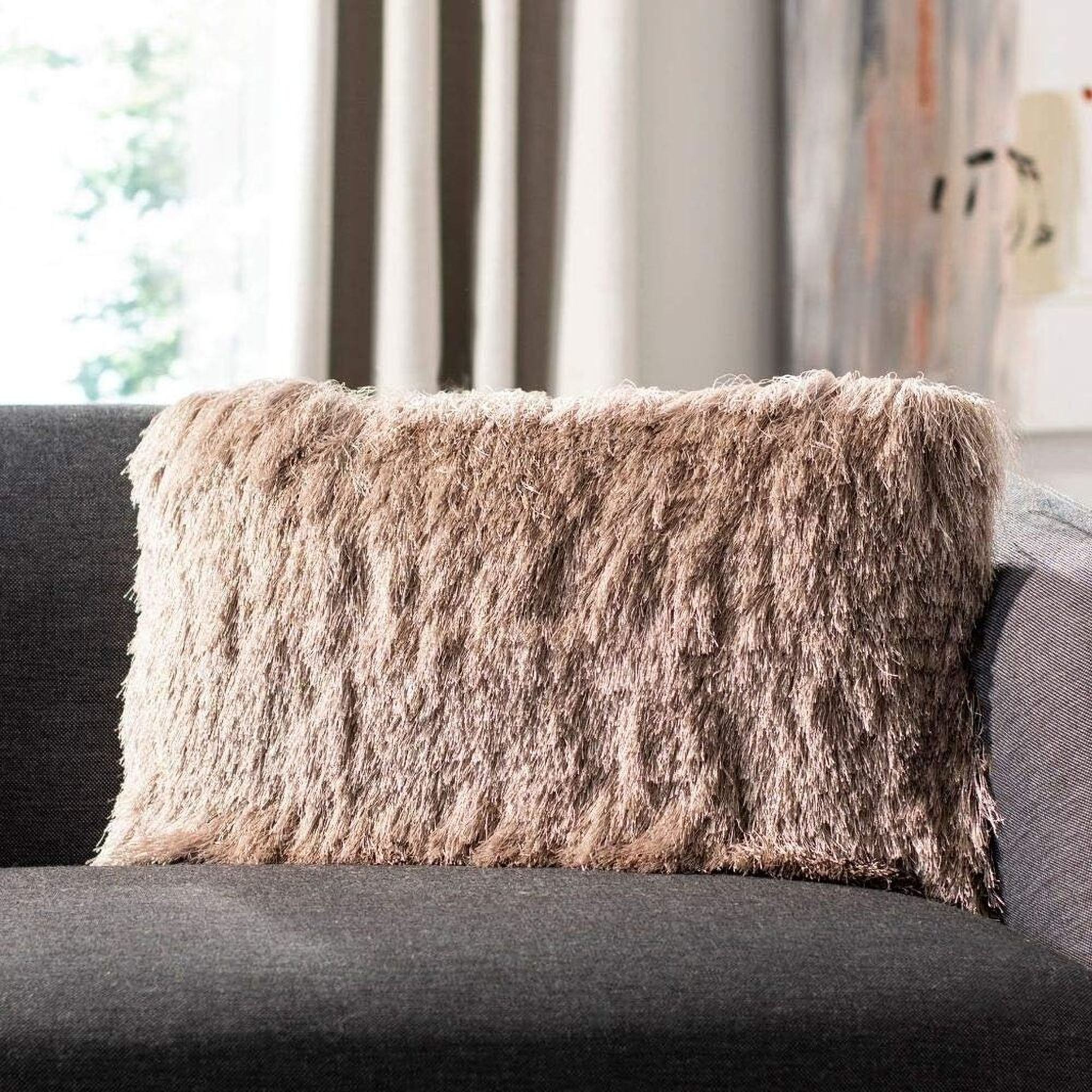 Chic Shag Pillow In Beige by Safavieh | 1StopBedrooms