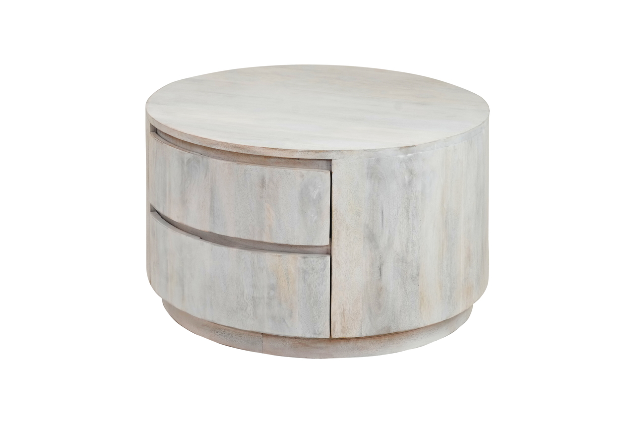 Christa 2-Drawer 30 Inch Round Coffee Table In Whitewash by Carolina ...
