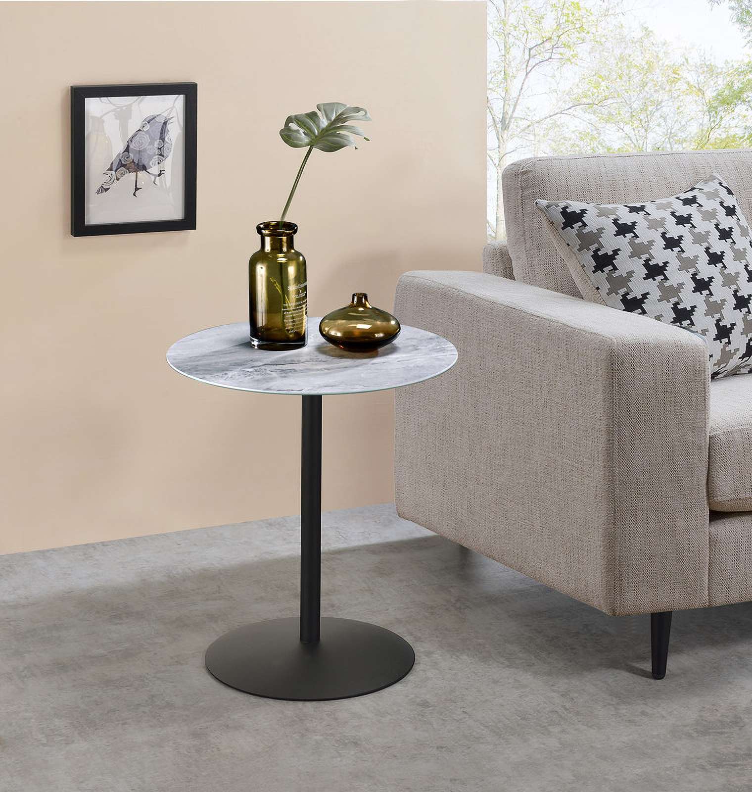 Circa 17.5 Inch End Table with Marble Textured Top In Gray by Lilola ...