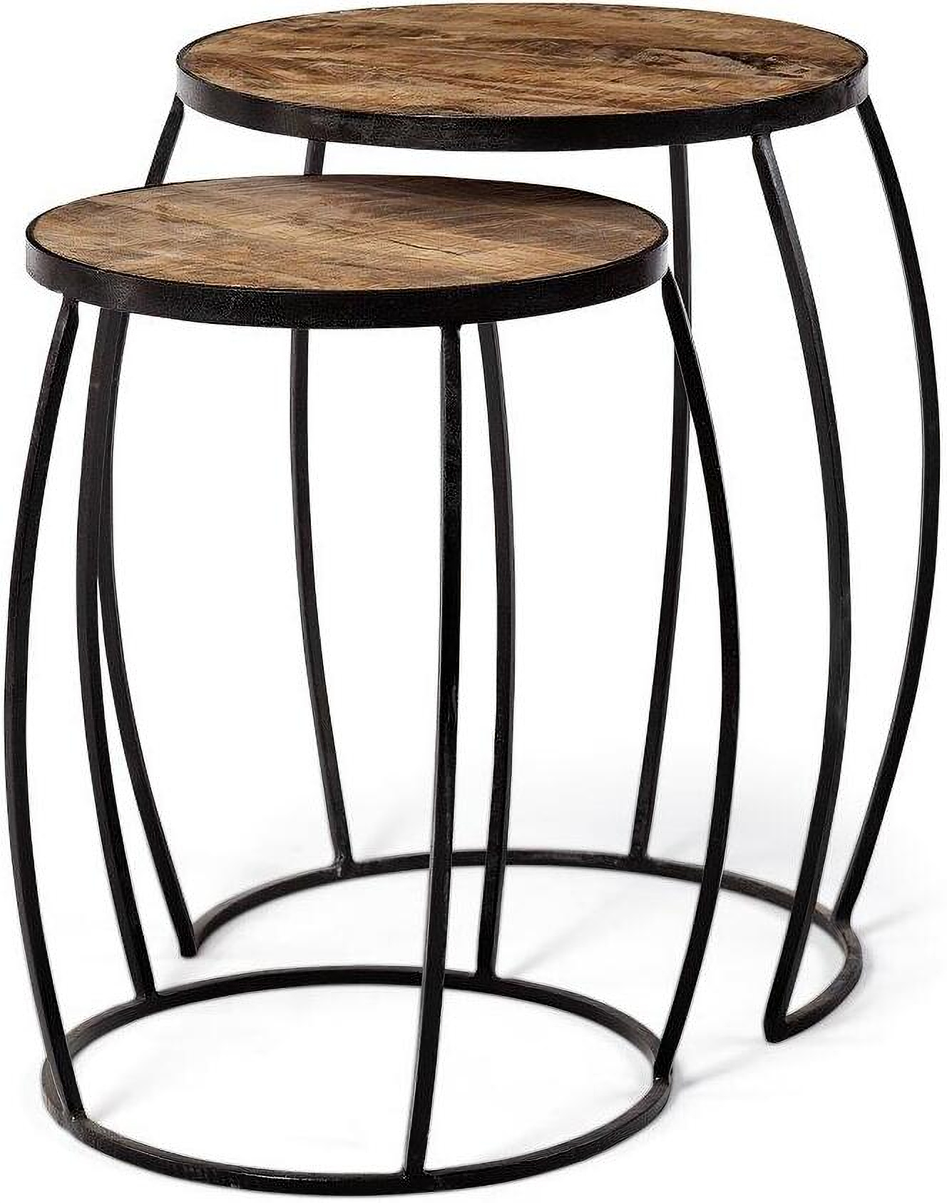 Clapp Iv Brown Round Wood Top With Black Iron Frame Nesting Accent ...