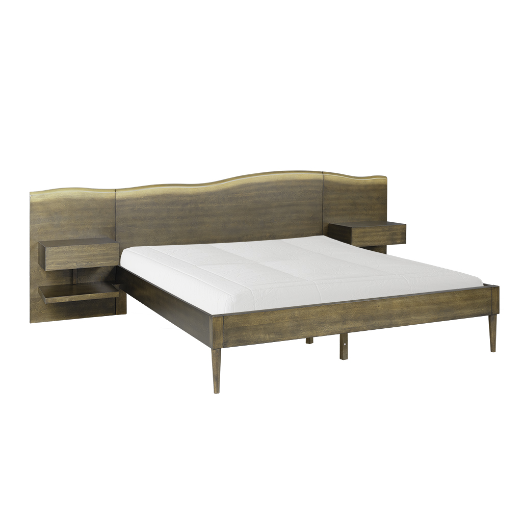 Clark Platform Bed Frame with Live-Edge Headboard and Built-In ...