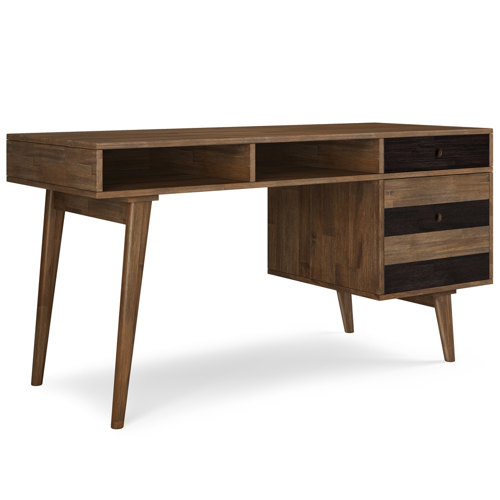 Clarkson Solid Acacia Wood Desk with side drawers In Rustic Natural ...