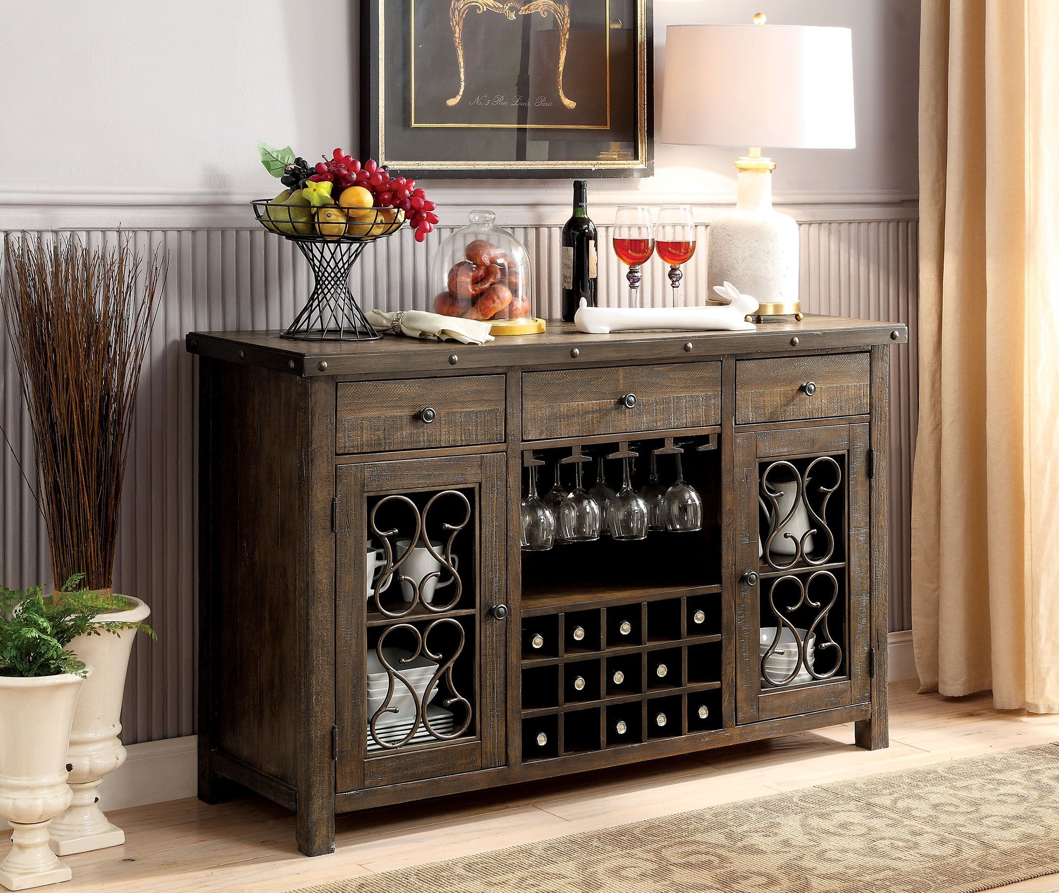 Paulina Rustic Walnut Server by Furniture of America | 1StopBedrooms