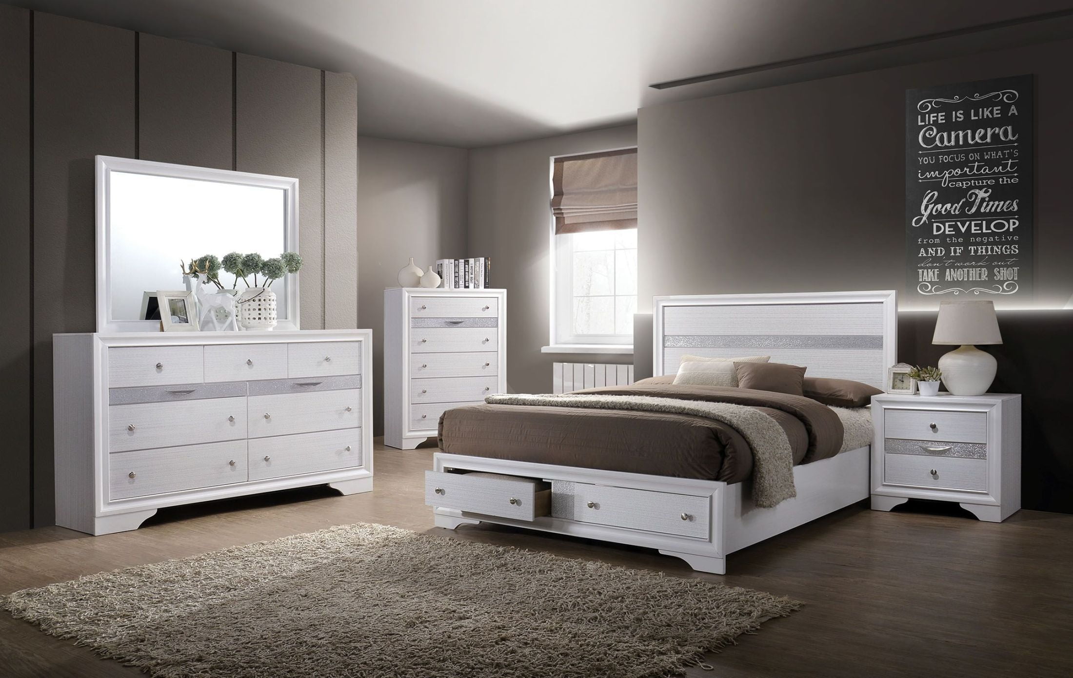Chrissy White Storage Platform Bedroom Set by Furniture of America ...