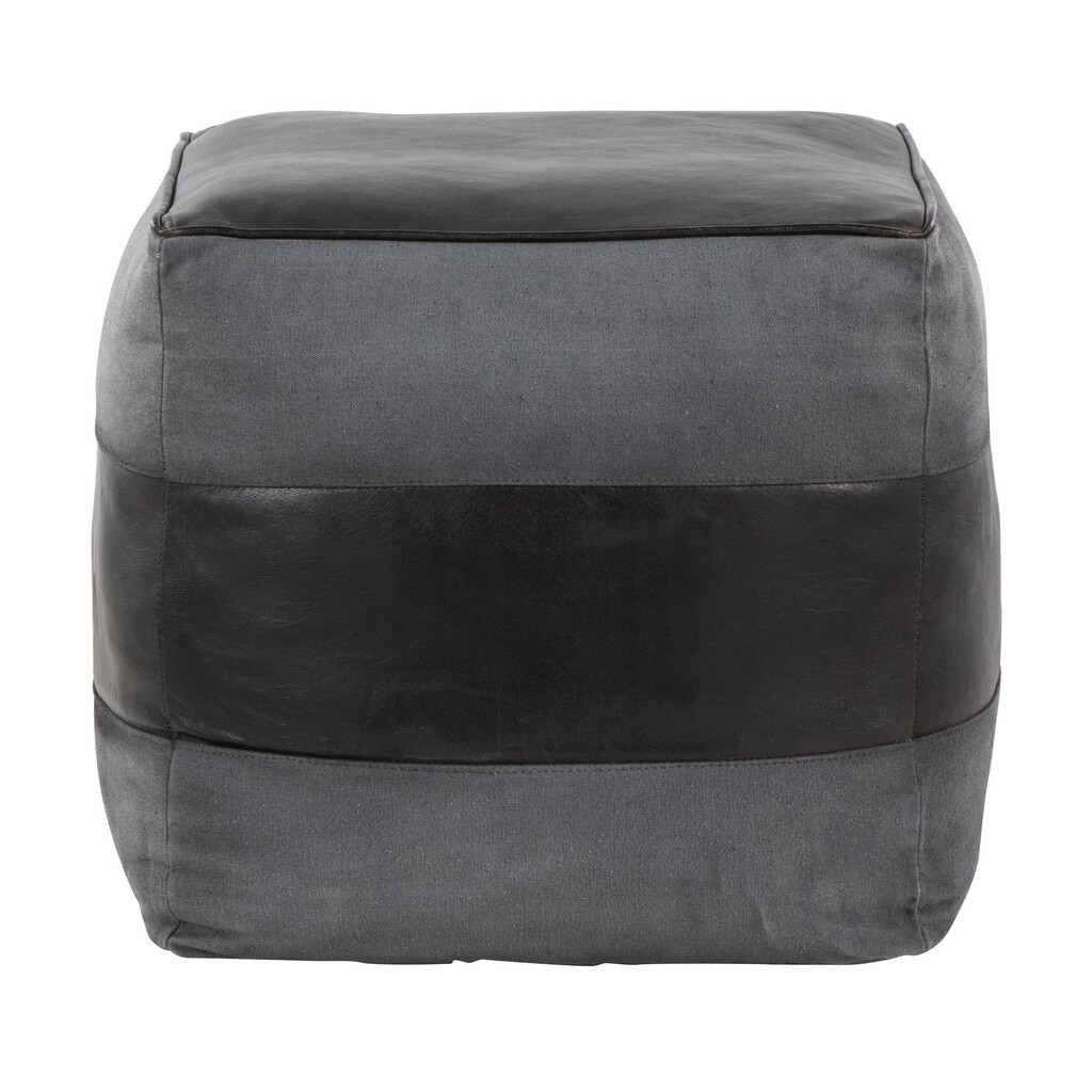 Cobbler Canvas Pouf In Black Leather and Grey Canvas by Lumisource ...
