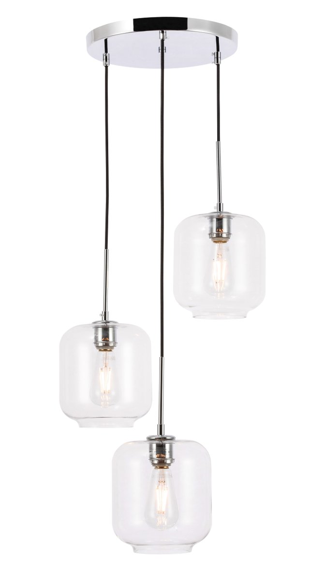 Collier 3 Light Chrome And Clear Glass Pendant by Elegant Lighting ...
